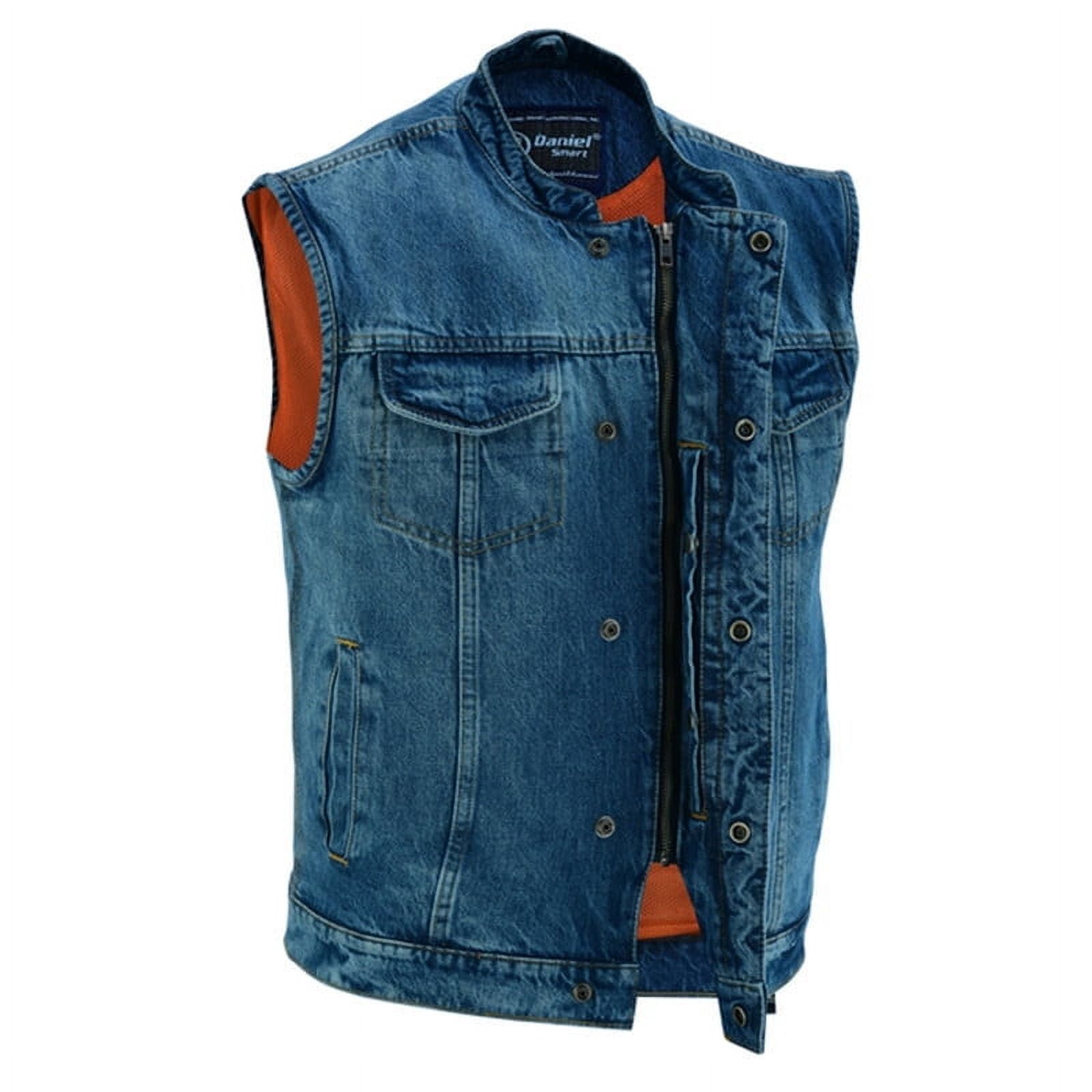 Daniel Smart XS to 12XL Men Denim Vest Scoop Collar Motorcycle Vest for ...