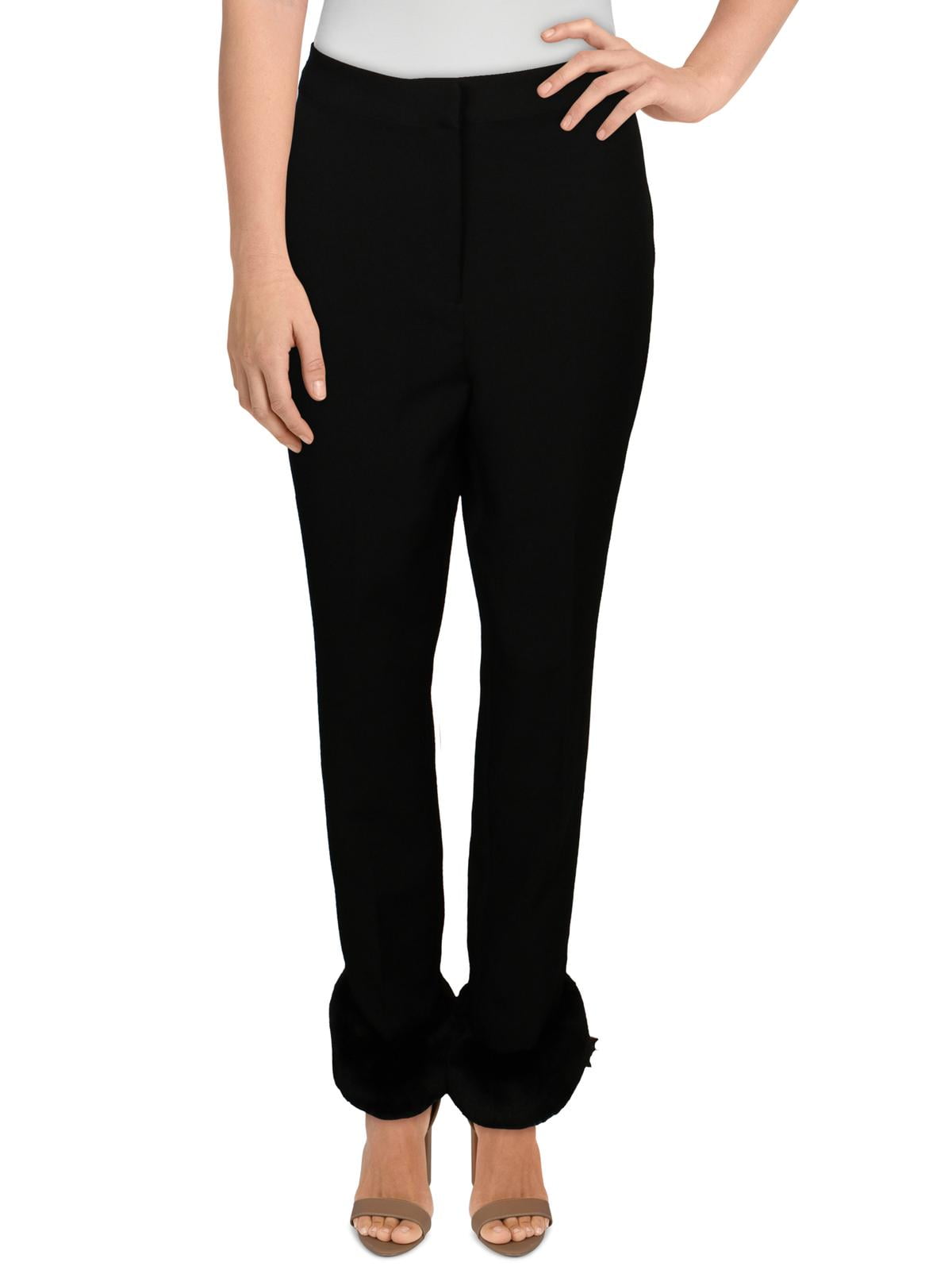 Danielle Bernstein Womens Faux Fur Trim Slim Straight Leg Pants ...