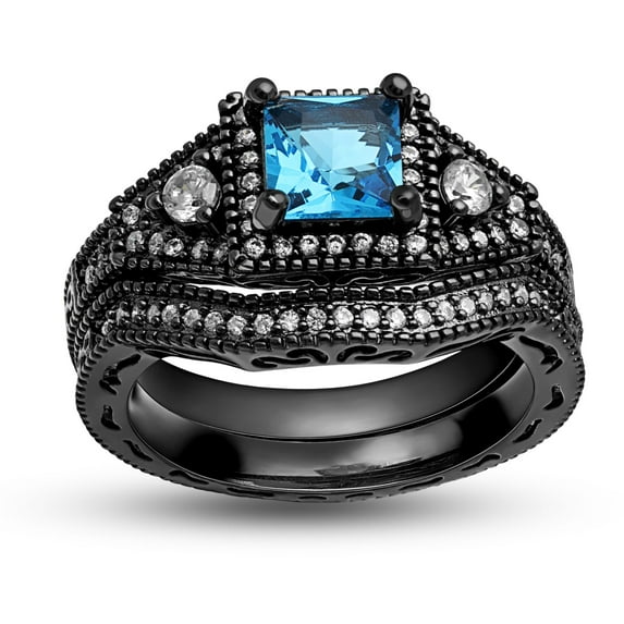 Danielle Wedding Ring Set for Women CZ Black Engagement Ginger Lyne ...