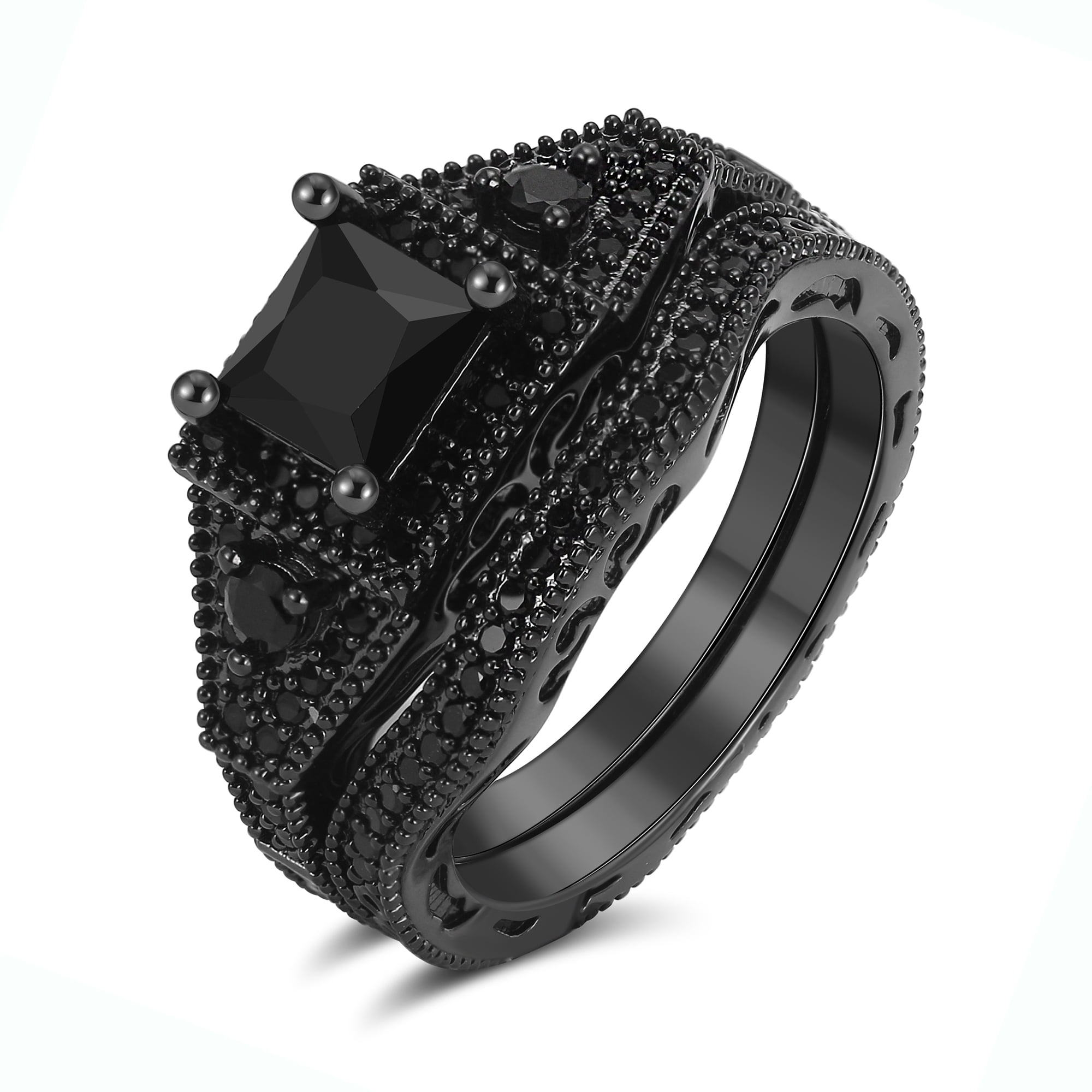 Danielle Wedding Ring Set for Women CZ Black Engagement Ginger Lyne ...