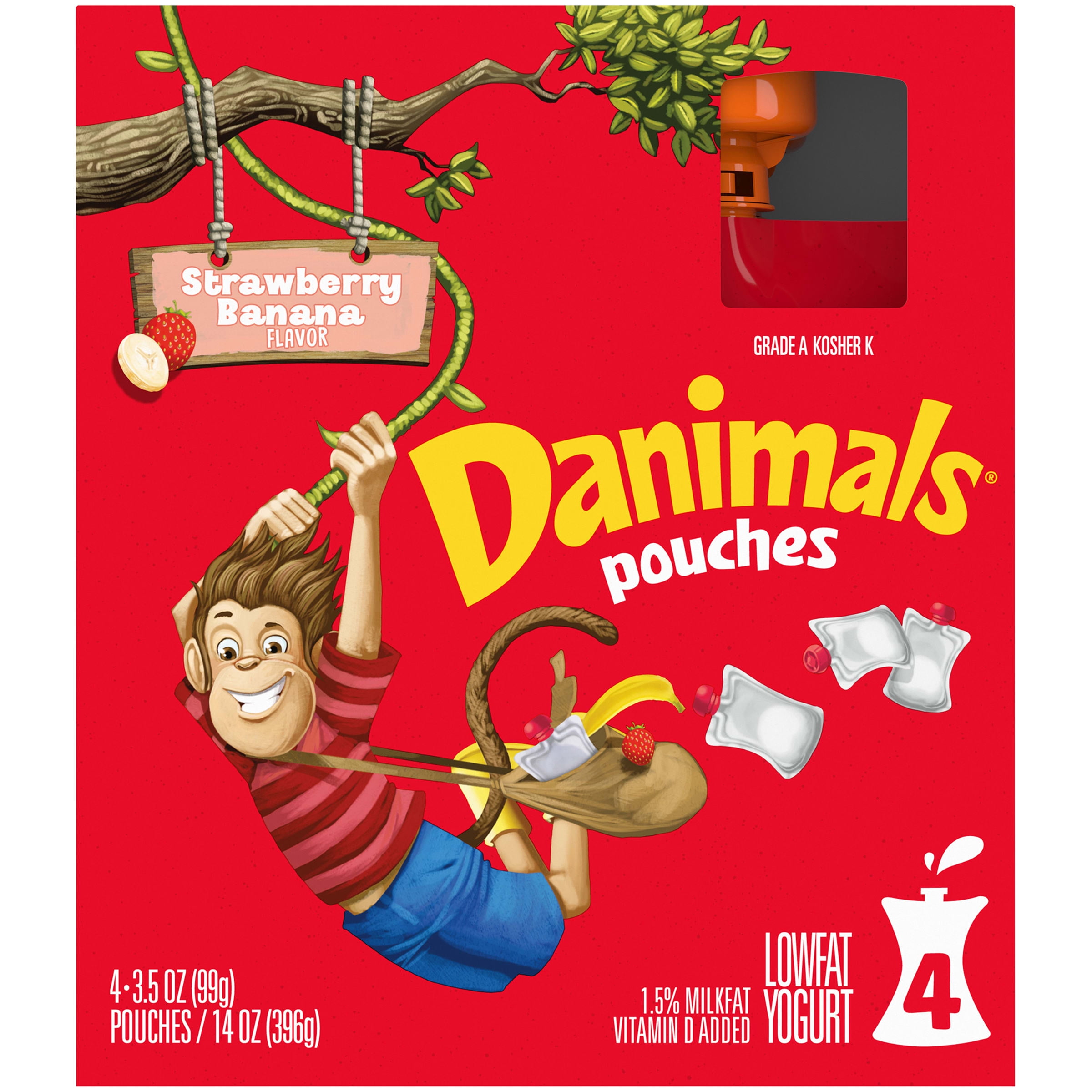 Danimals Pouches Strawberry Banana Squeezable Low Fat Yogurt, 3.5 OZ, 4 ...