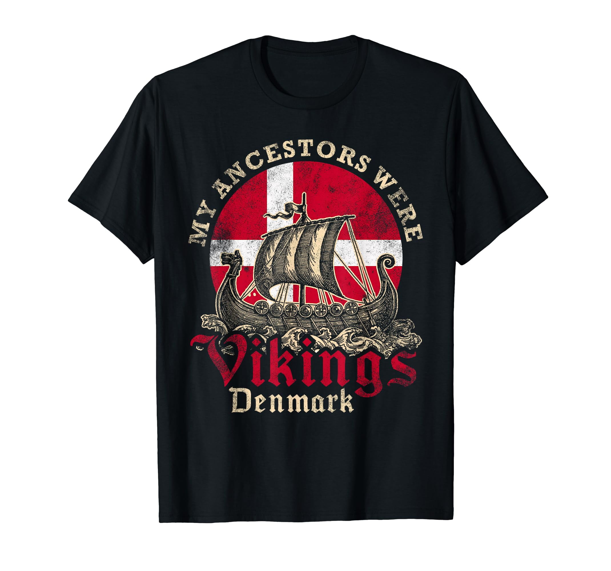Danish Denmark Viking Ship Flag T-Shirt Black Tee - Walmart.com