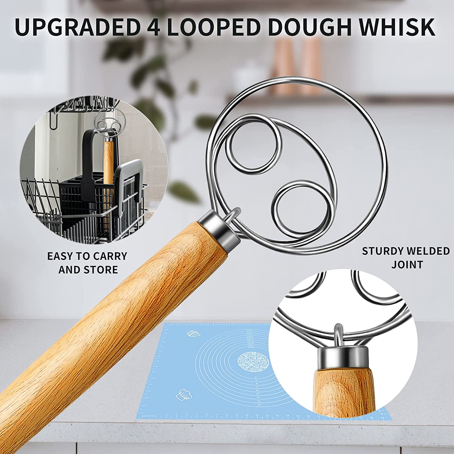 Danish Dough Whisk Stainless Steel Dough Hook Dutch Whisk for Sourdough ...