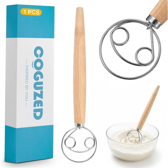 Danish Dough Whisk - Stainless Steel Hand Mixer with Wooden Handle ...
