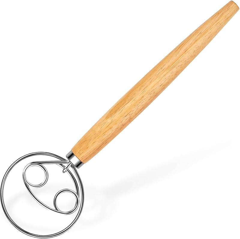 Danish Dough Whisk and Dough Hook - Stainless Steel Dutch Style Wooden ...