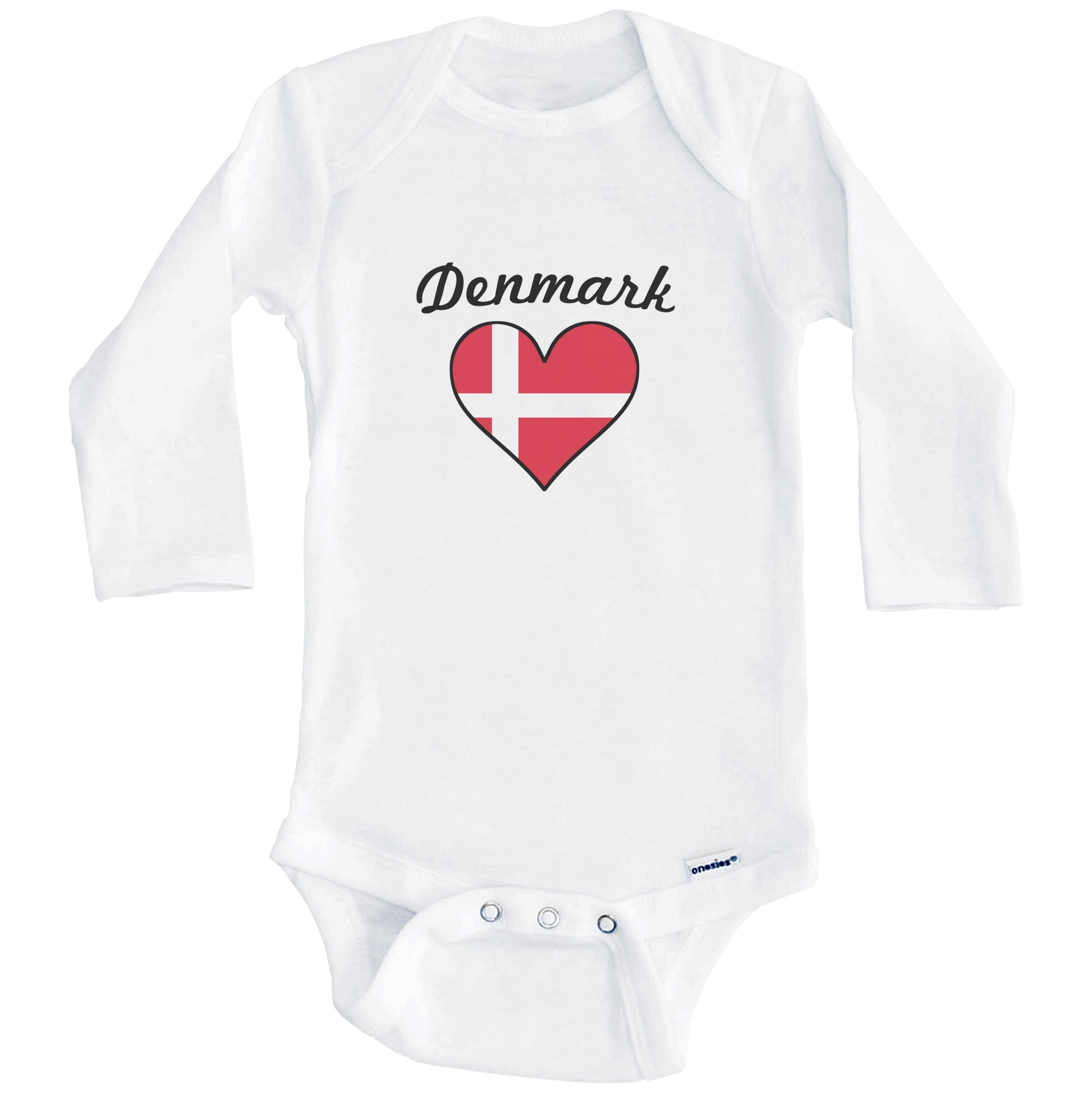 Danish Flag Heart Denmark One Piece Baby Bodysuit (Long Sleeve), 0-3 ...