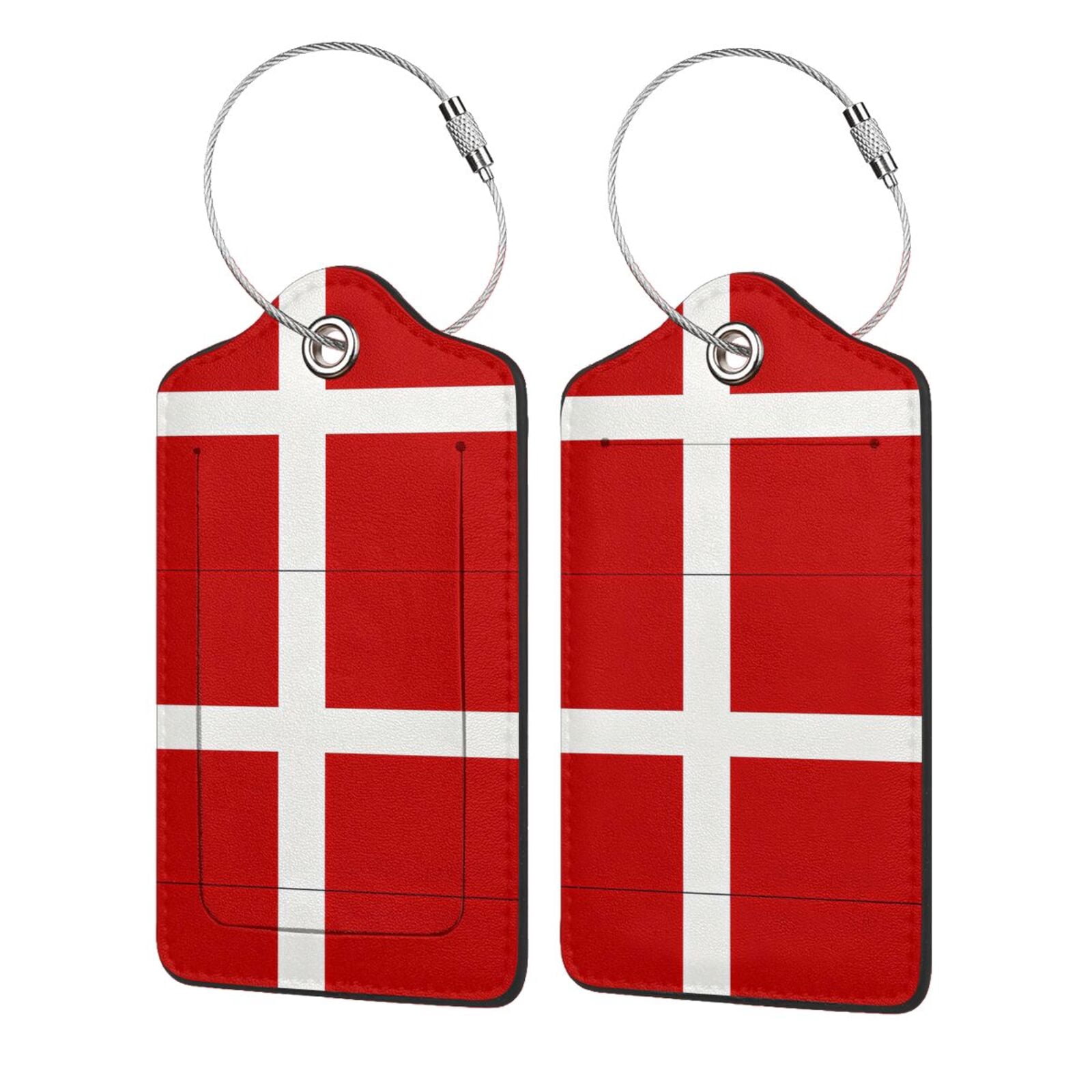 Danish Flag Leather Luggage Tags with Full Privacy Cover Stainless ...