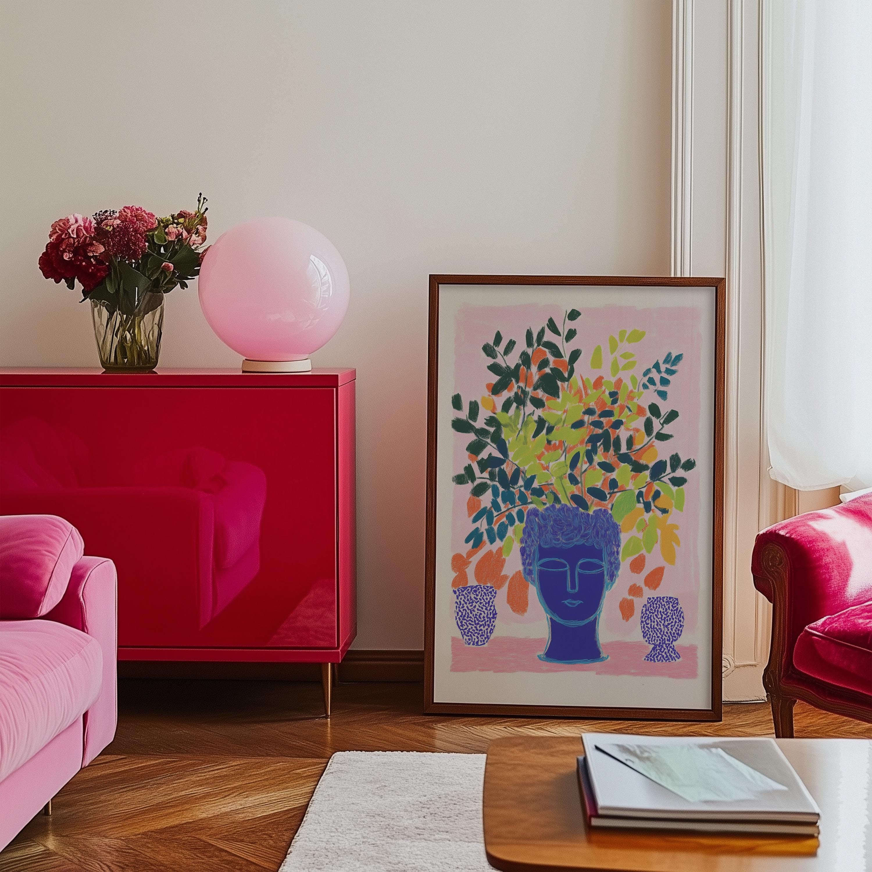 Danish Pastel Decor Abstract Plant Maximalist Tropical Botanical Preppy ...
