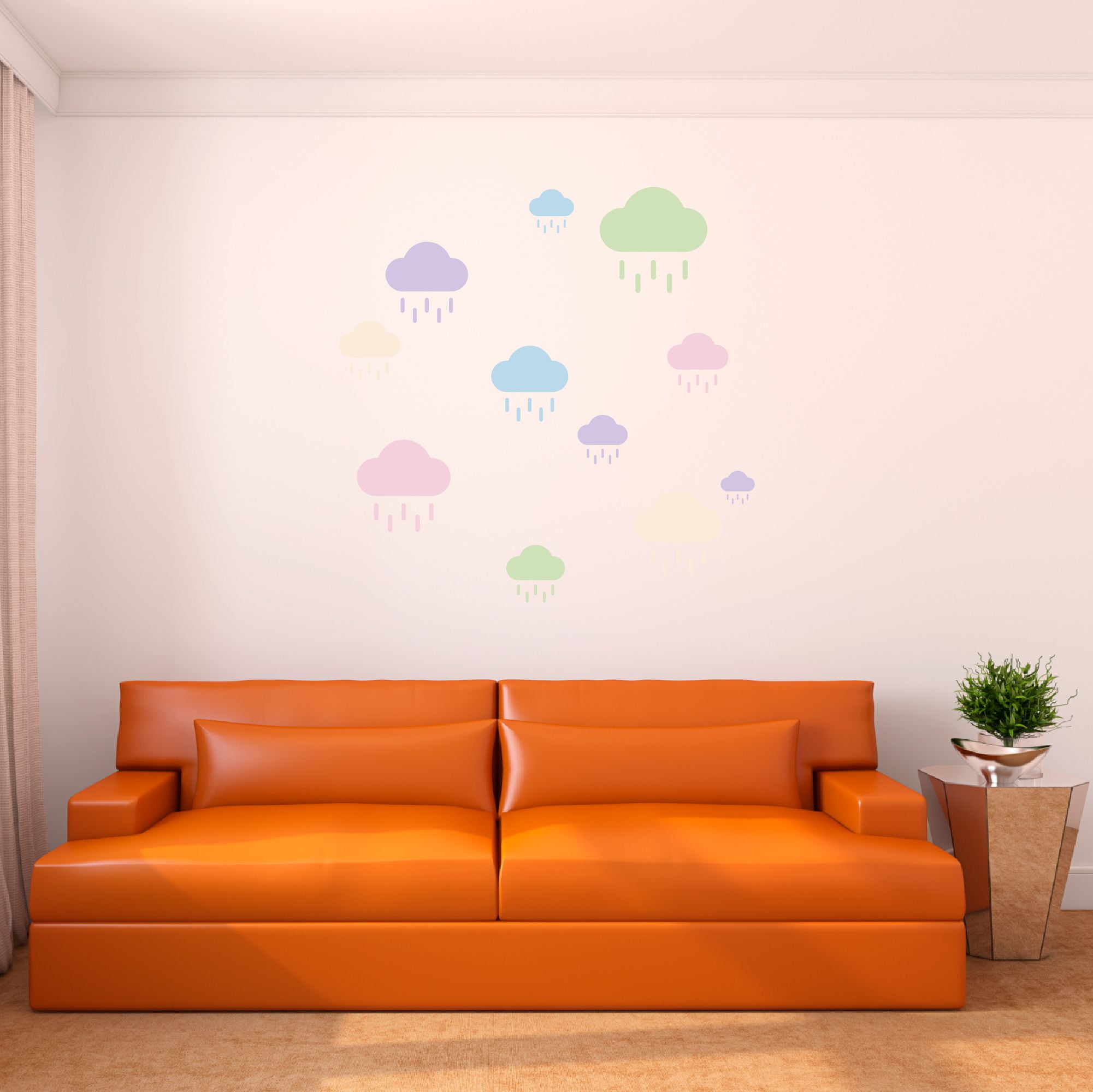 Danish Pastel Wall Decal Cute Adorable Pastel Clouds with Rain drops ...