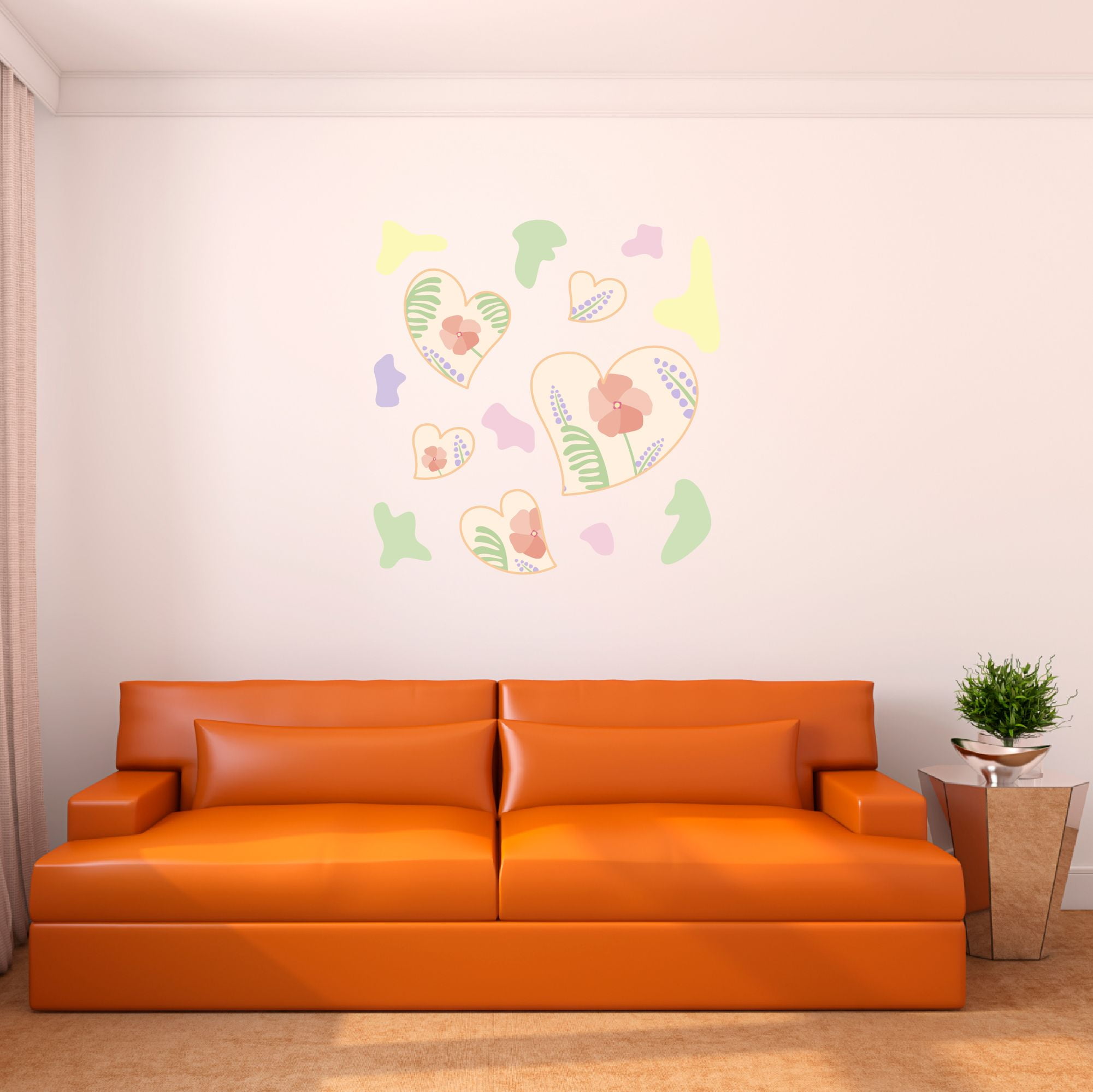 Danish Pastel Wall Decal Pretty Floral Hearts With Pastel Coloured ...