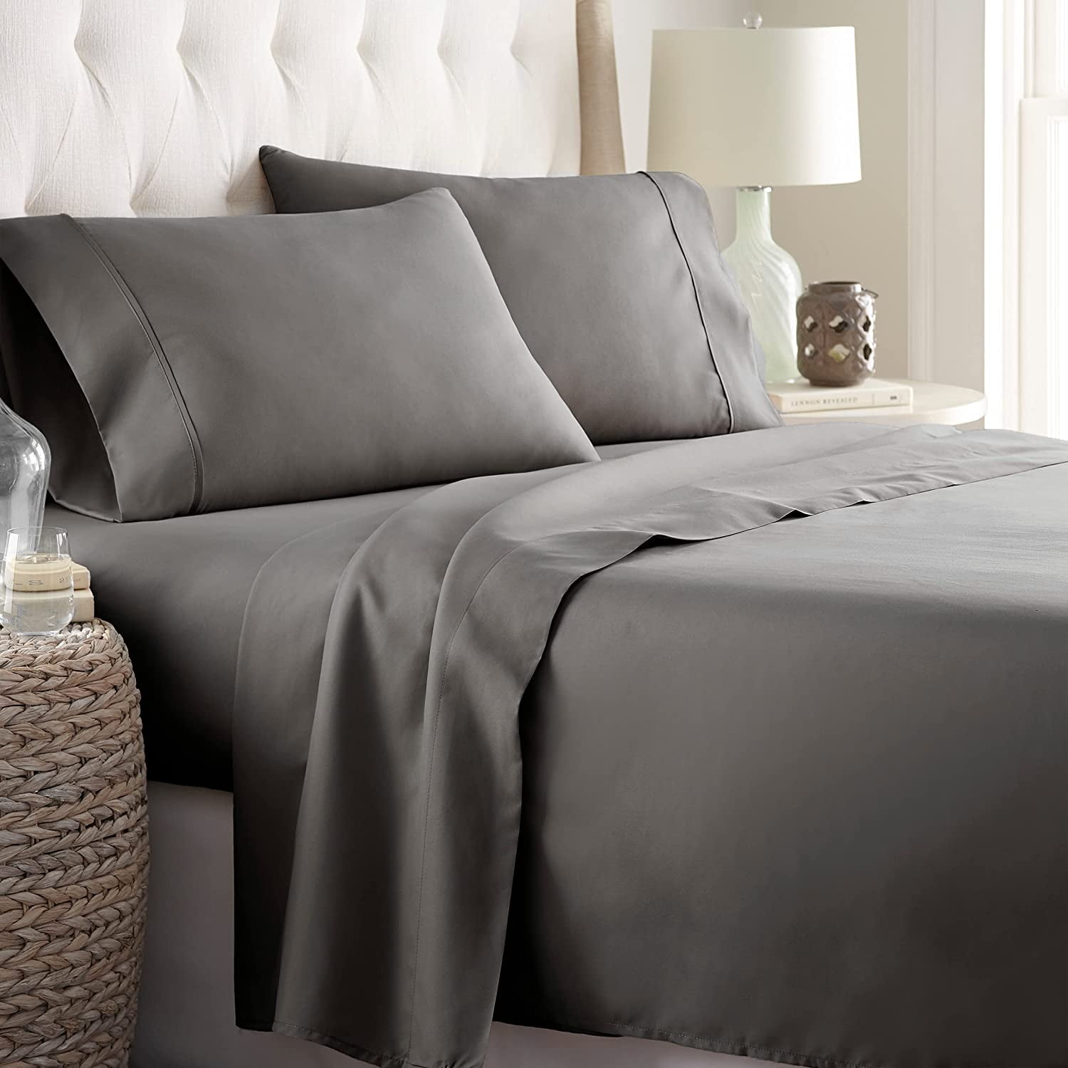 Danjor Linens Twin Size 1800 Series 4-Piece Grey Bedding Sheet ...