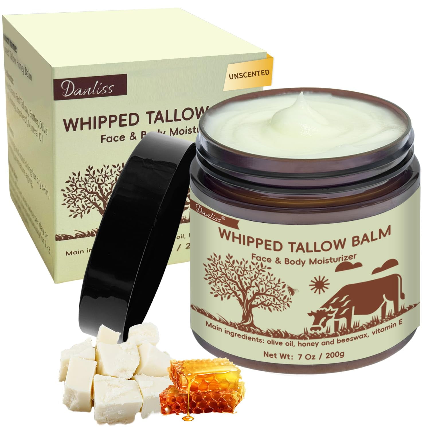 Danliss Beef Tallow For CCF19 Skin Honey Balm 7 oz Unscented Grass Fed ...