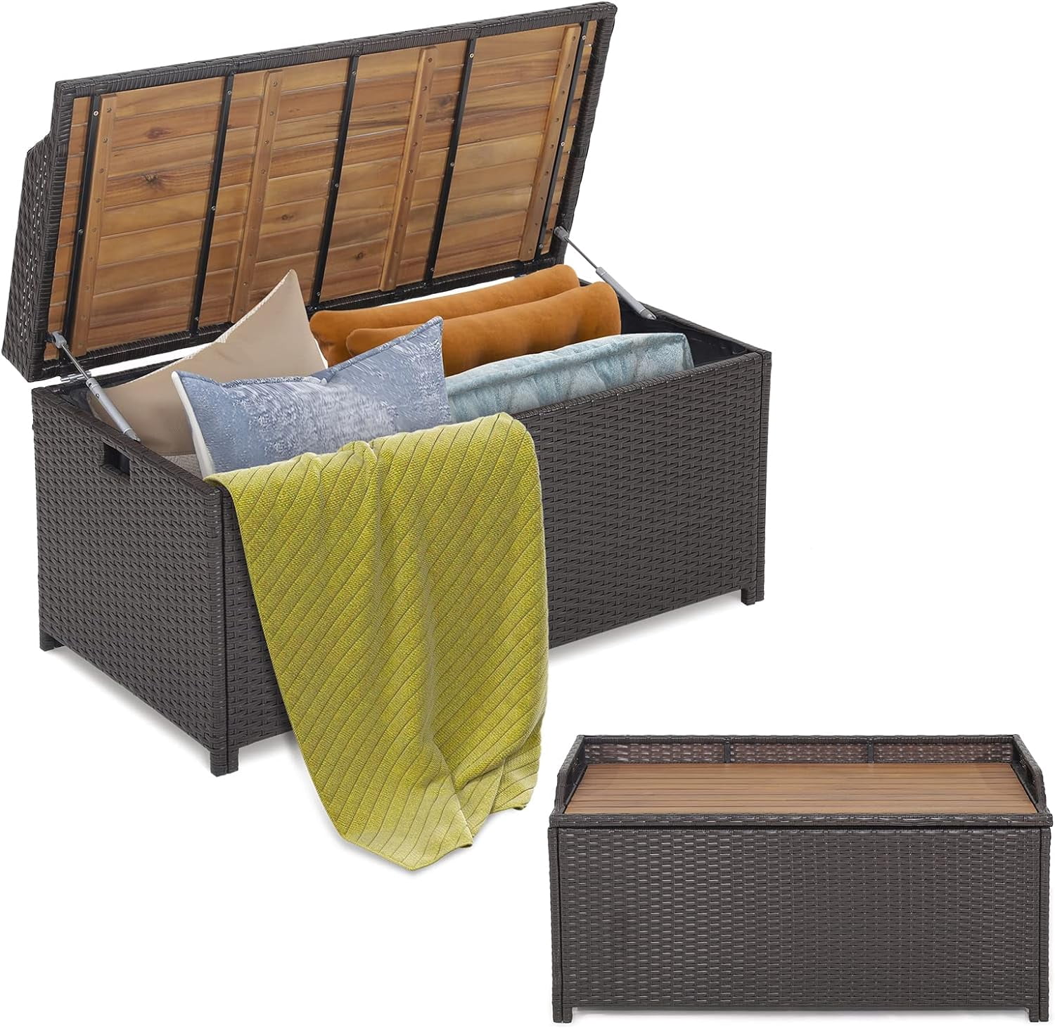 Danniu 45 Gallon Outdoor Storage Bench, Mix Brown Rattan Storage ...