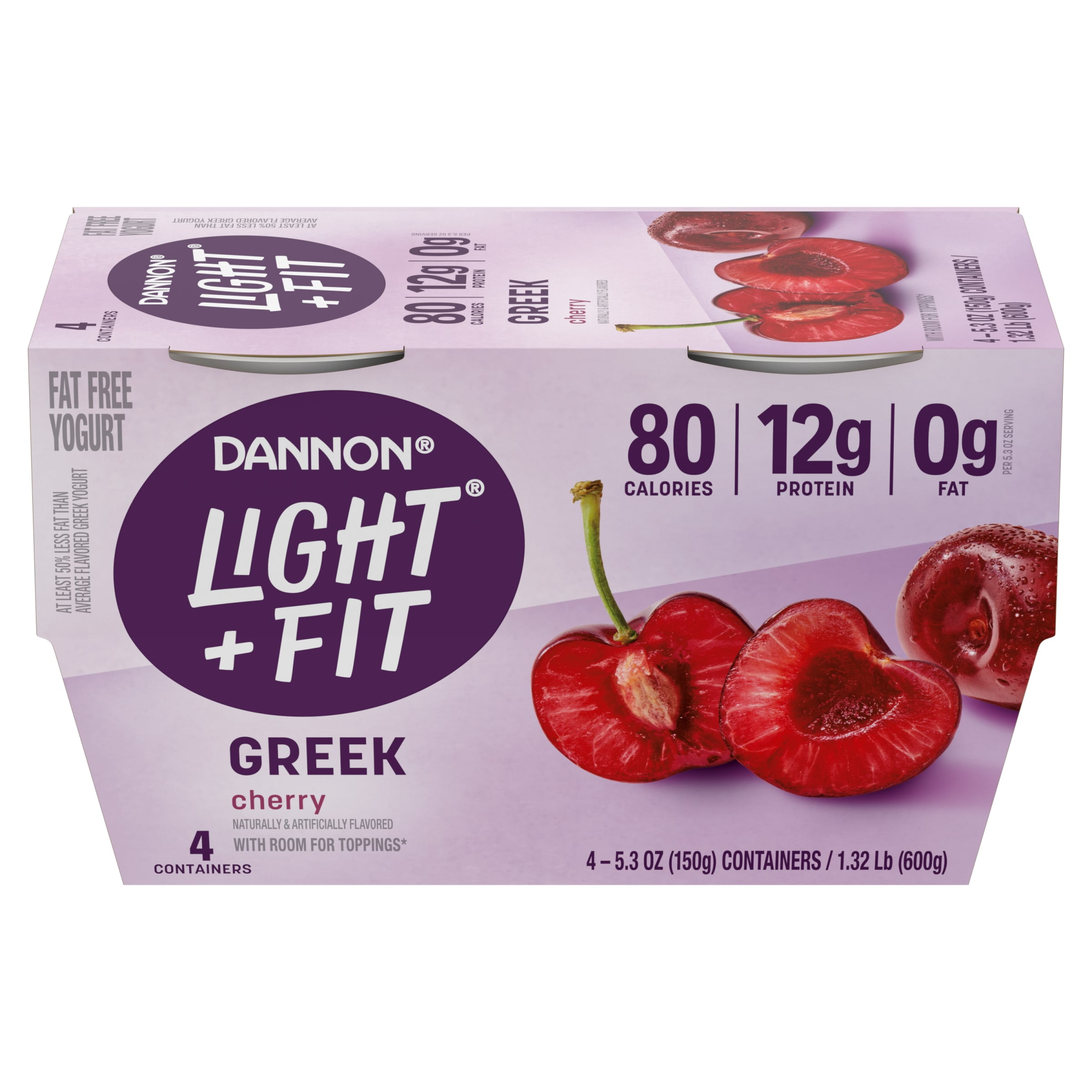 Dannon Light + Fit Cherry Flavored Greek Fat Free Yogurt Pack, 5.3 oz ...