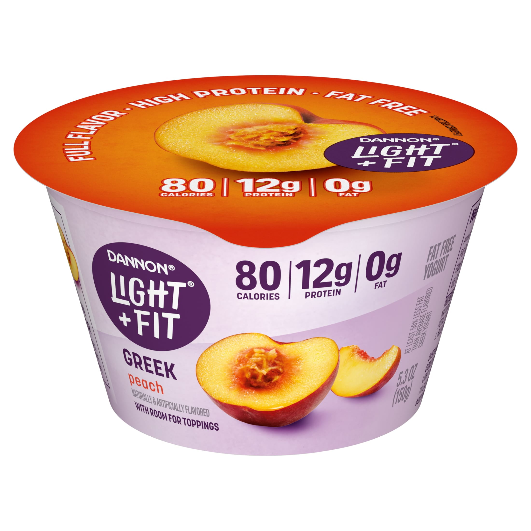 Dannon Light + Fit Peach Greek Non-Fat, Zero Sugar Yogurt Cup, 5.3 oz ...