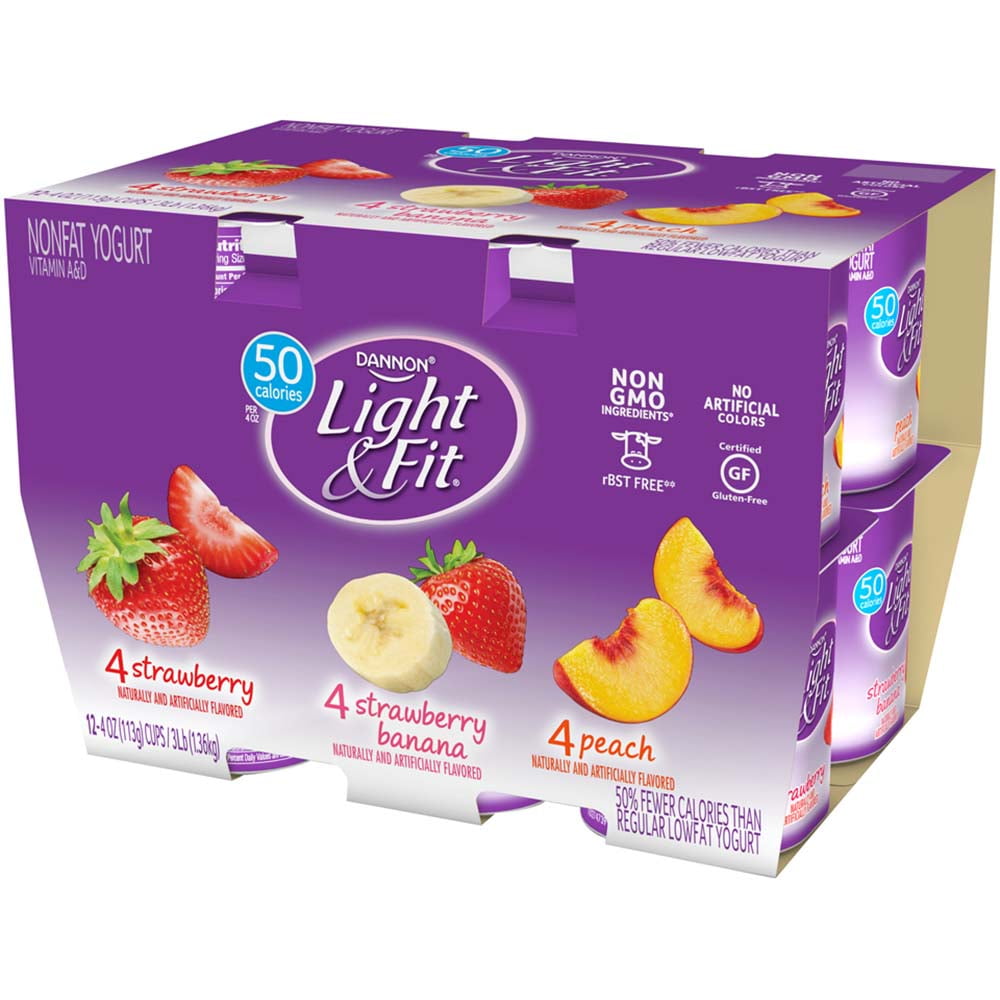 Dannon Light and Fit Strawberry, Strawberry Banana and Peach Yogurt , 4 ...