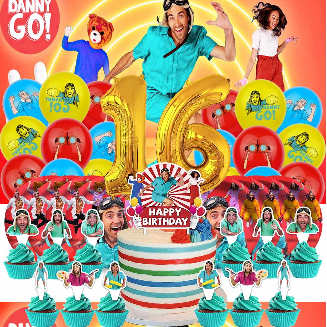 Danny go Balloons Party Supplies 16th Decor Tableware Birthday Cake ...