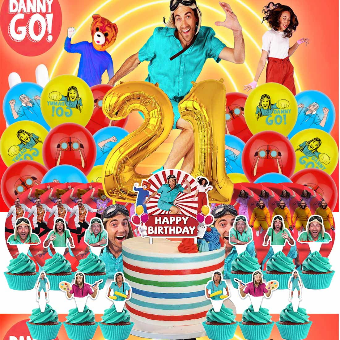 Danny go Balloons Party Supplies 21th Decor Tableware Birthday Cake ...