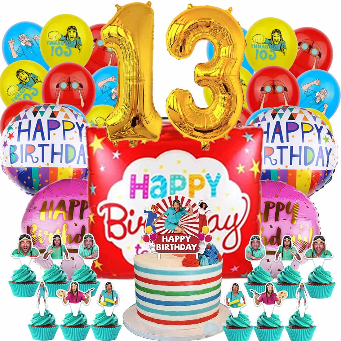 Danny go Party Supplies 13th Decor Kit Balloons Birthday Cake Topper ...