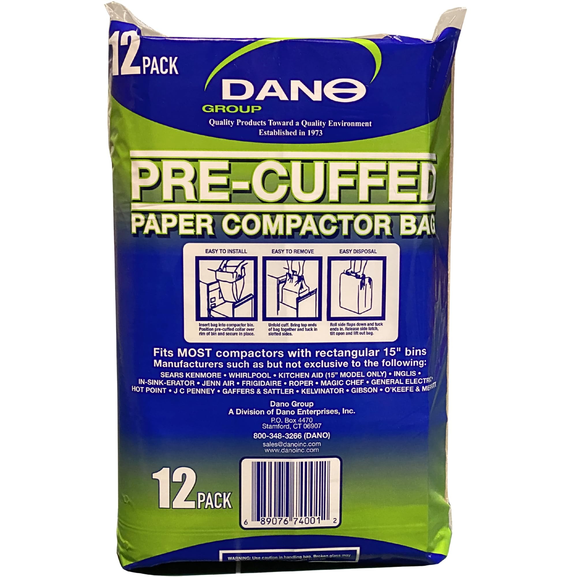 Dano Pre-Cuffed Compactor Bags (12 Pack) - Precuffed, Garbage Compactor ...