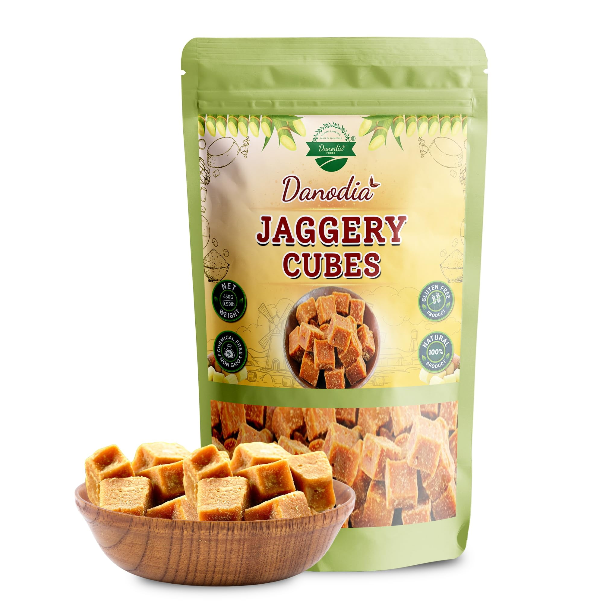 Danodia Foods Organic Jaggery OKA4 Cubes 1 lb (450g), Pure & Natural ...