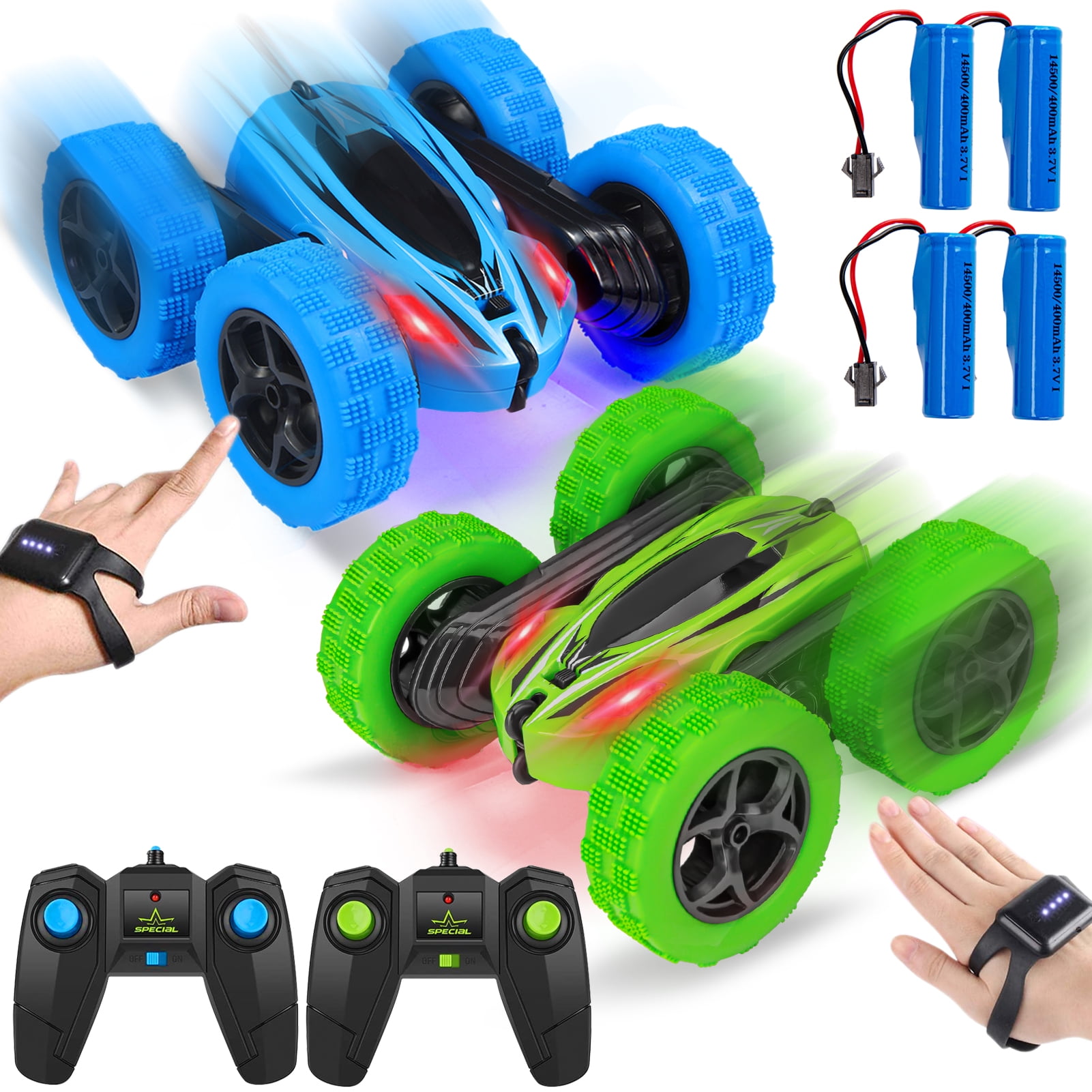 Danolaps 2Pcs RC Stunt Car Watch GestureSensors Car,4WD Double Sided 360° Rotating Tumbling ...