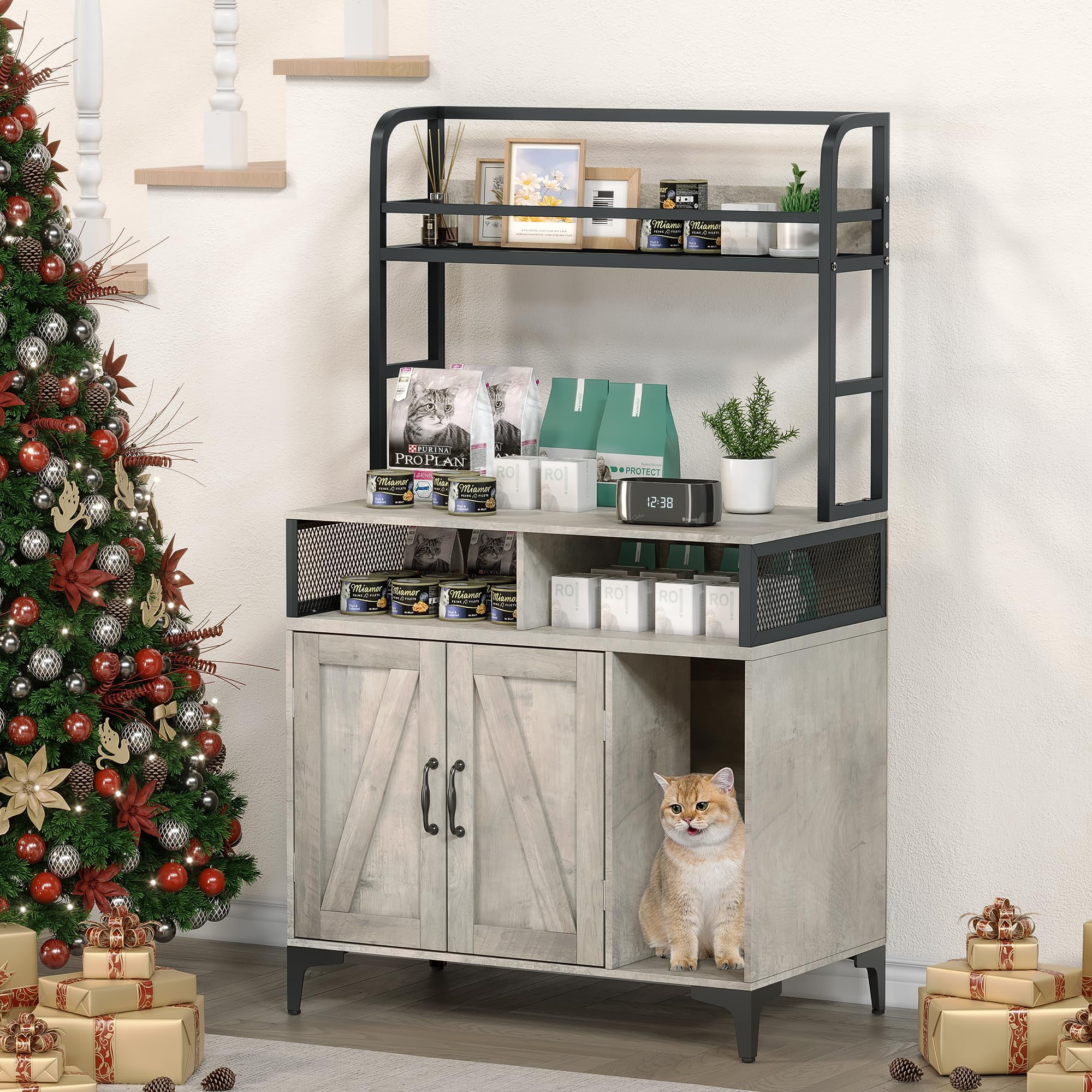 Danolaps Cat Litter Box Enclosure with Shelf Storage,Large Wood Cat ...