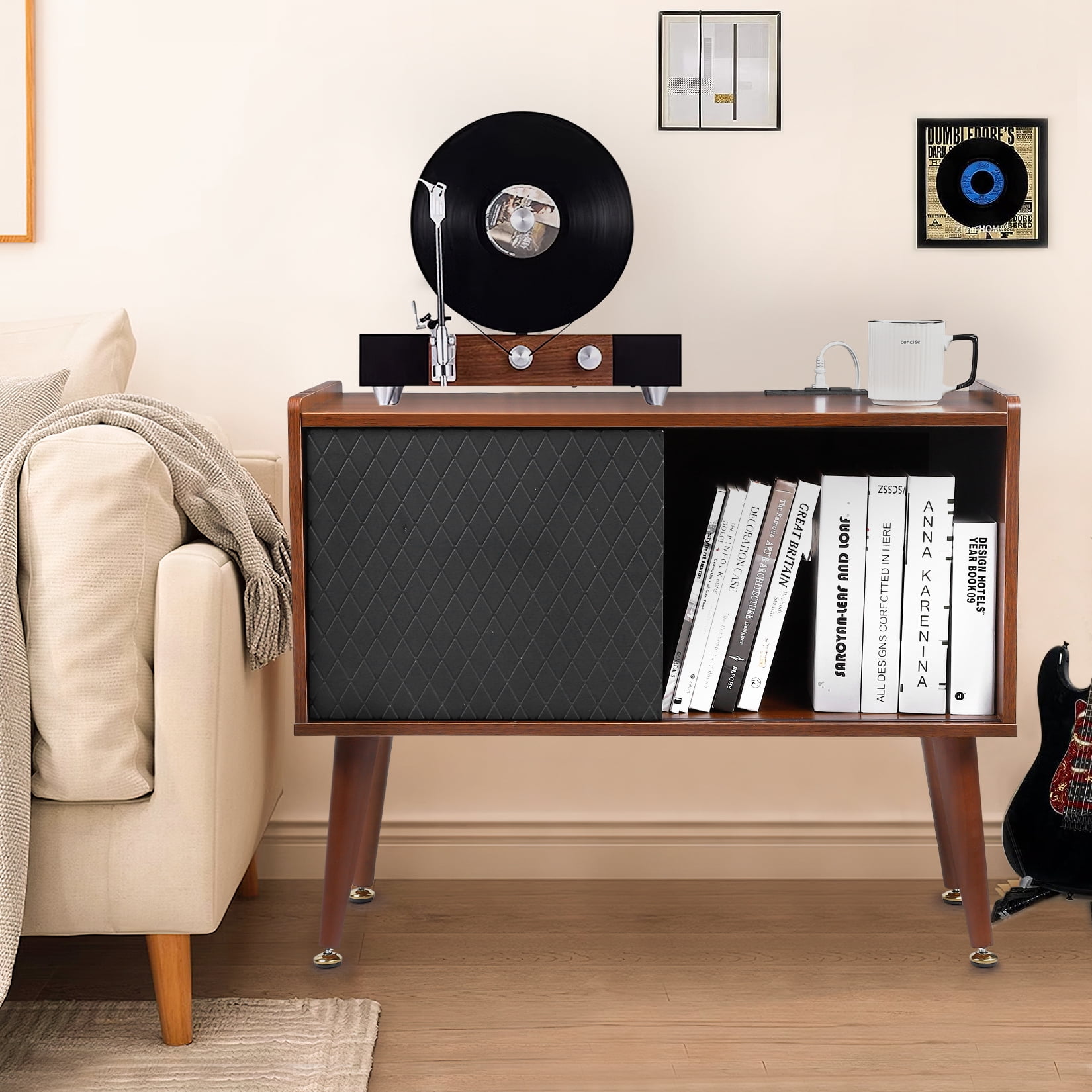 Danolaps Record Player Stand with Charging Station and USB Ports,Large ...