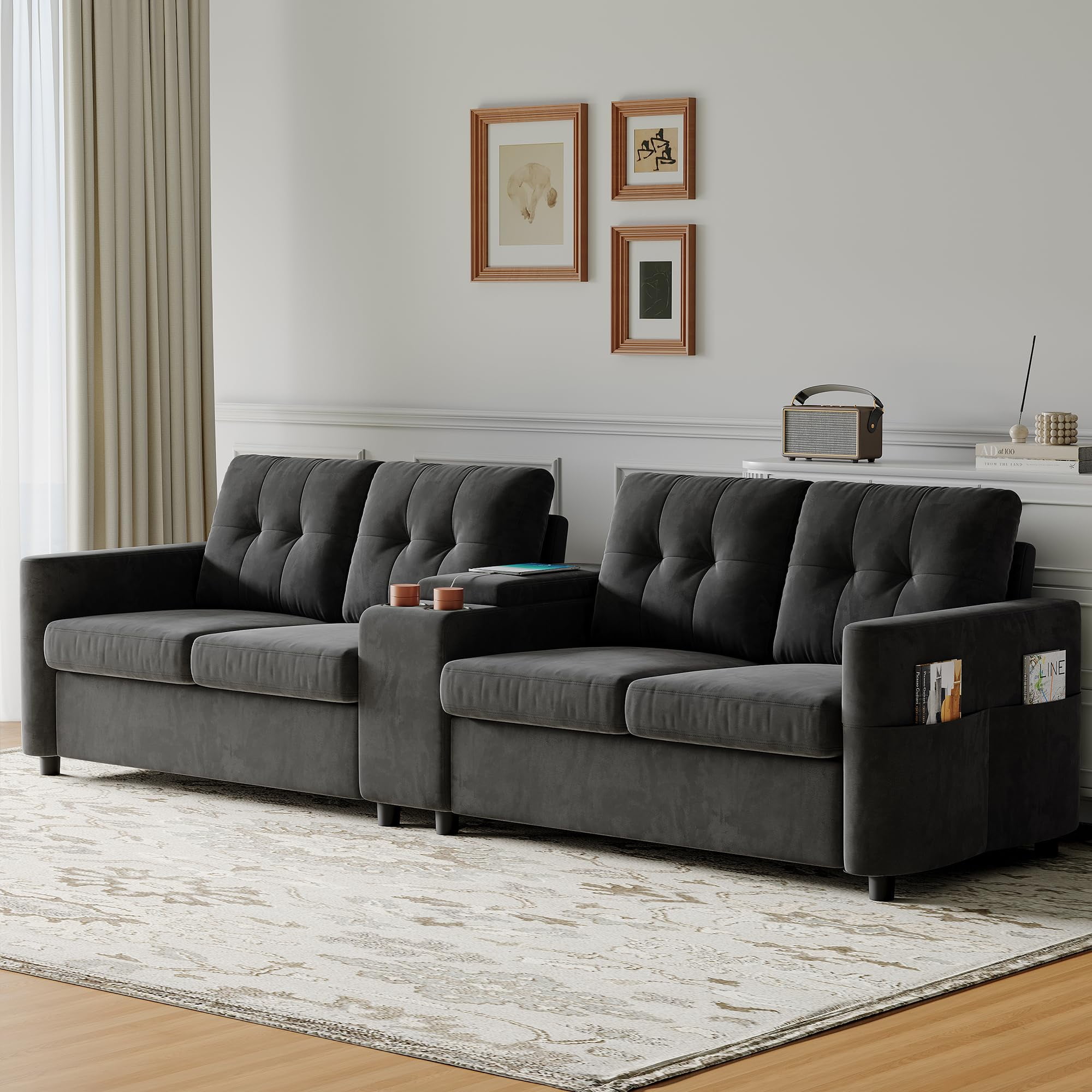 Danolapsi 115" Modern 4 Seater Sectional Sofa with Console,Charging ...