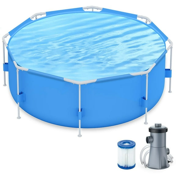 Naipo 10FT Circular Above Ground Swimming Pool, Metal Frame, Quick ...