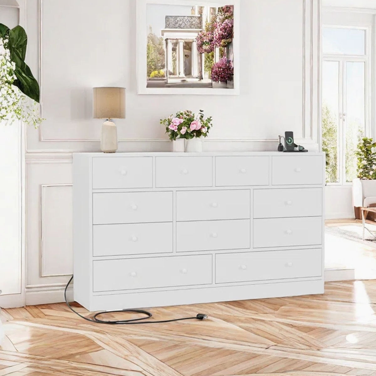 Danolapsi 12 Drawer Dresser for Bedroom,61 Inch Wood Dresser with Power ...