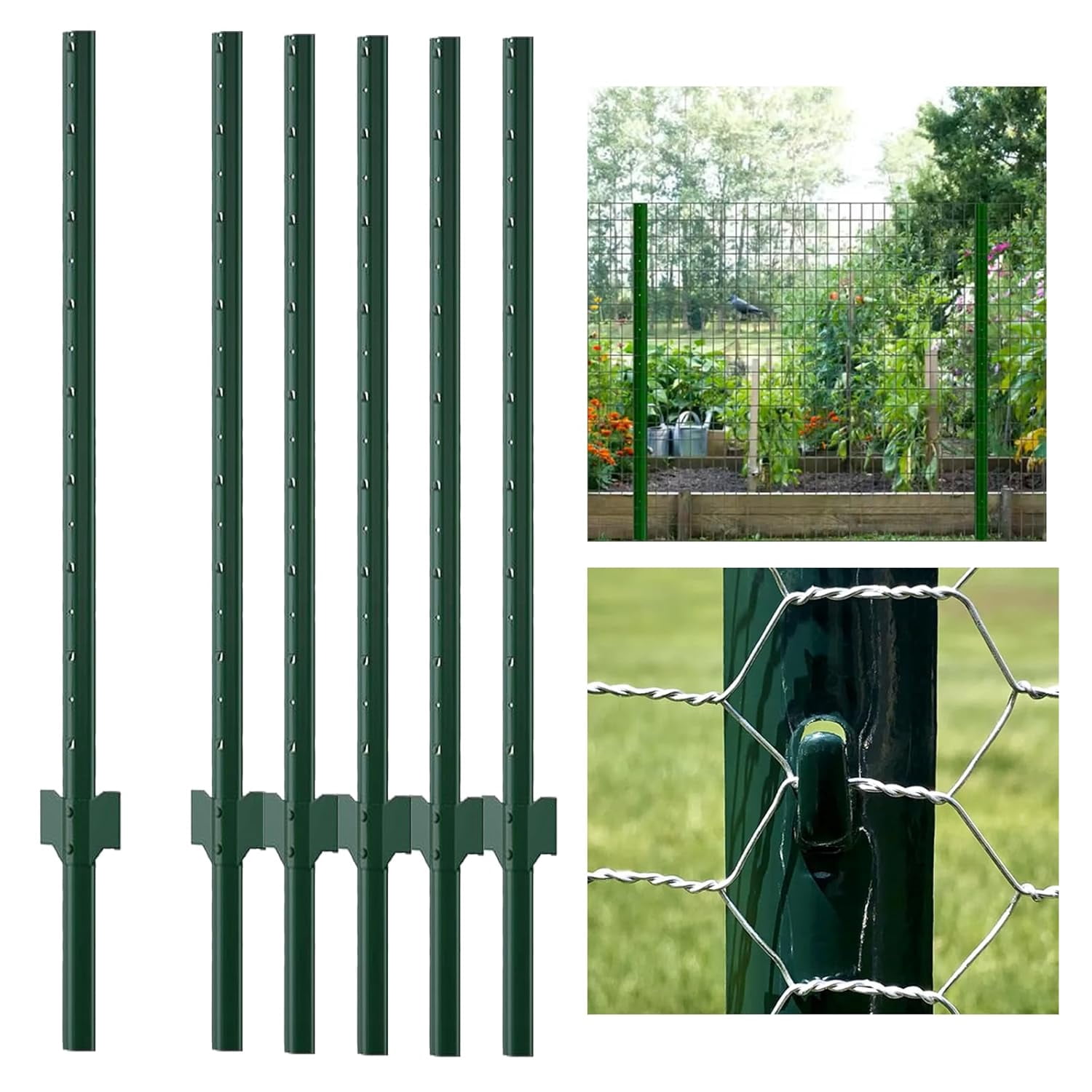 Danolapsi 12PCS Garden Fence Post 5Ft-Heavy Duty Metal Posts for ...
