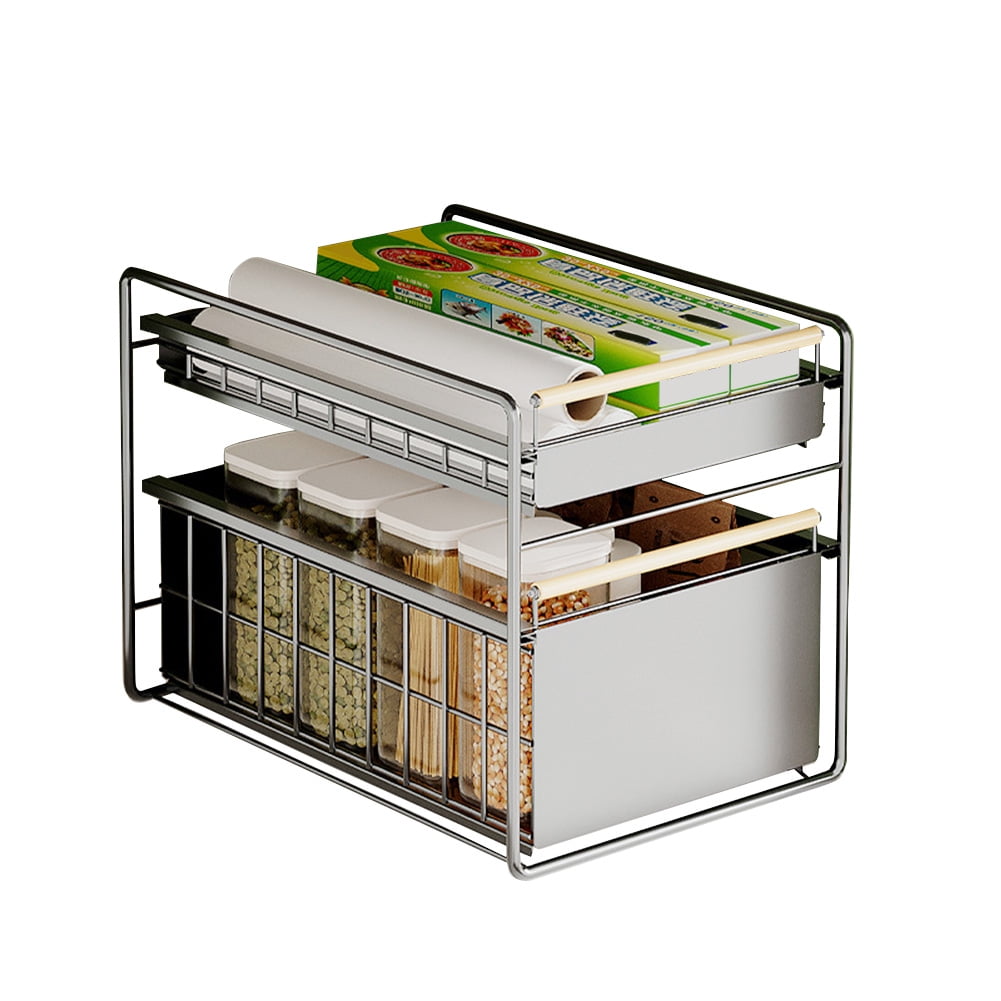 Danolapsi 2-Tier Stainless Steel Pull Out Cabinet Organizer, Soft Close ...