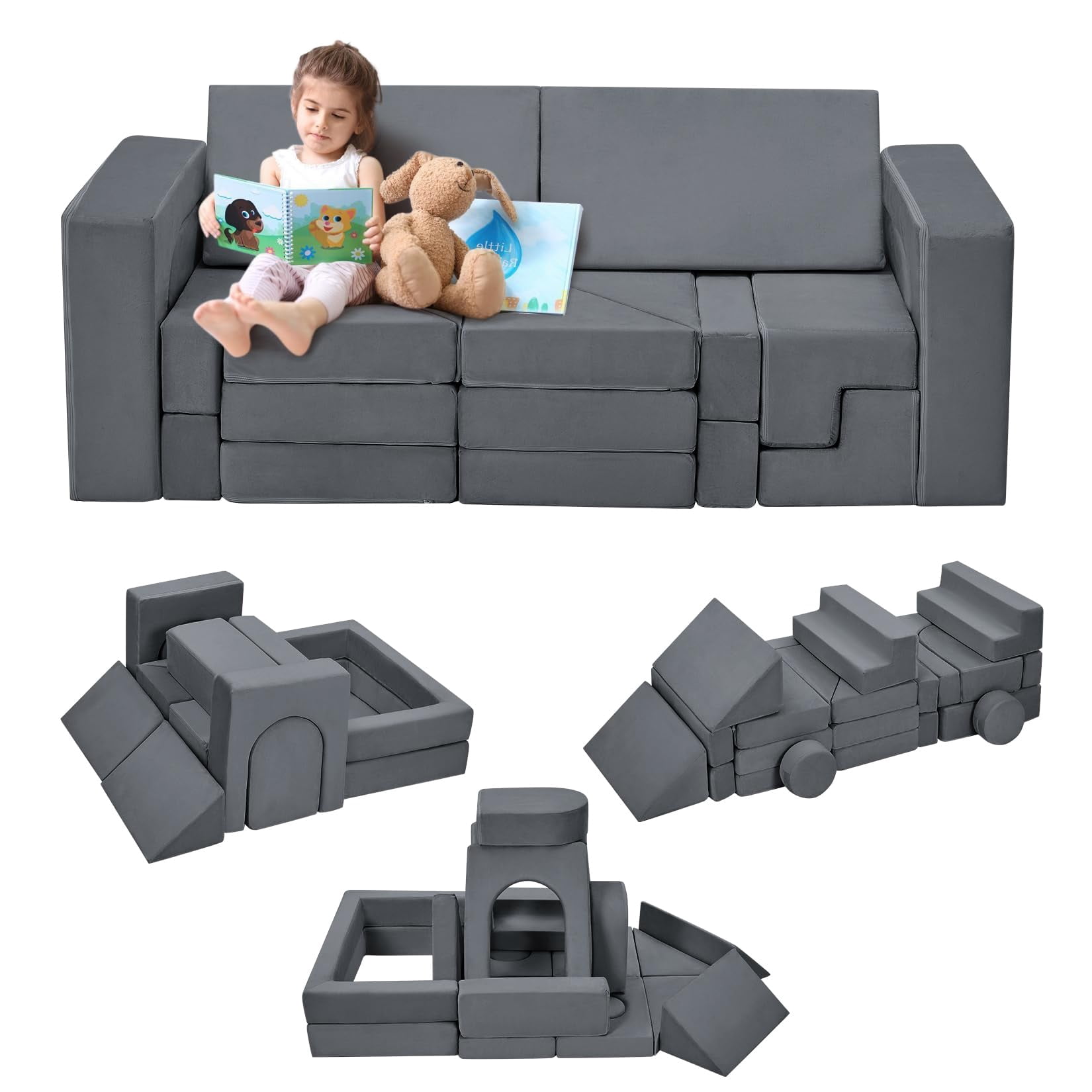 Danolapsi 22Pcs Modular Kids Play Couch,Kids Couch for Playroom Bedroom ...