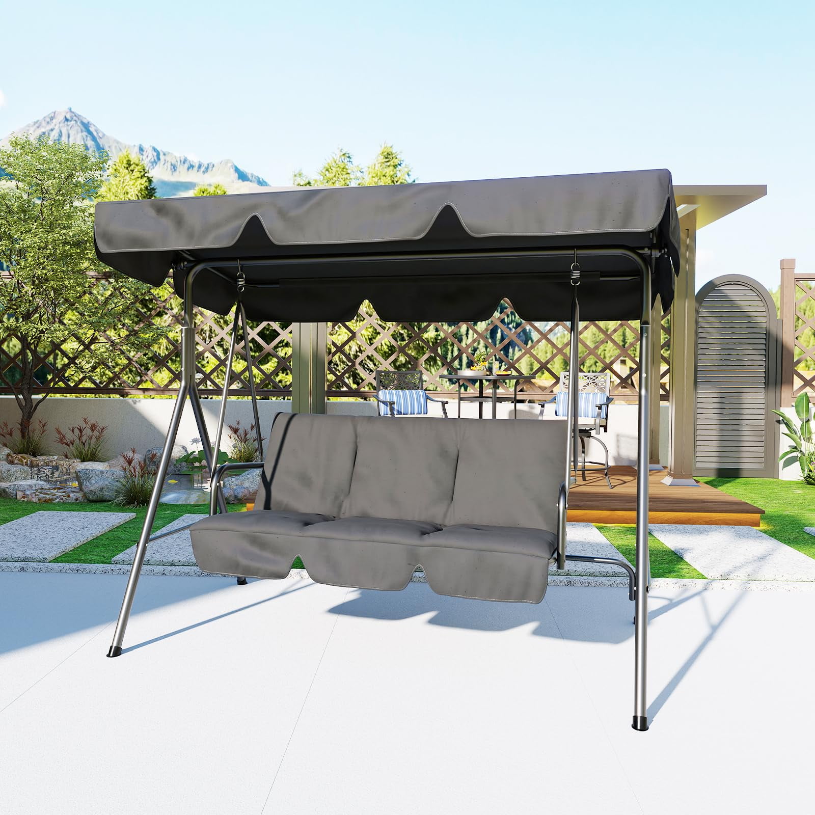 Danolapsi 3 Person Patio Swing Chair, OutdoorSwing with Canopy for ...