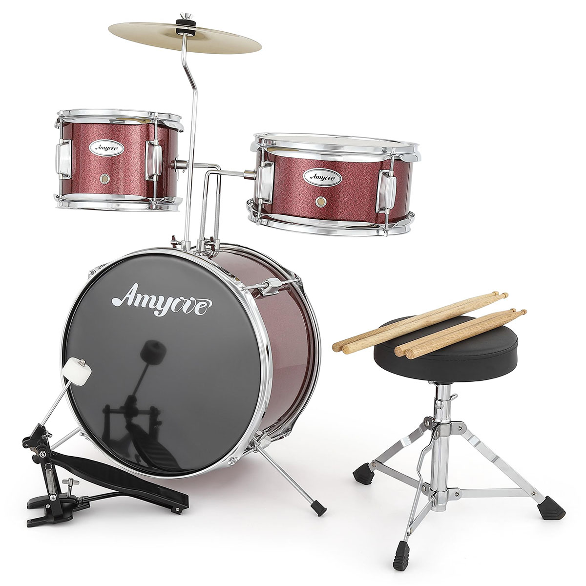 Danolapsi 3 Piece Kids Drum Set with Cymbal, 2 Drumsticks, Pedal, 2 Tom ...