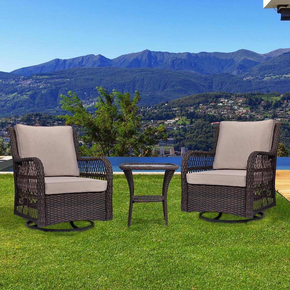 Danolapsi 3-Piece Outdoor Wicker Rattan Swivel Rocking Chair Set with ...