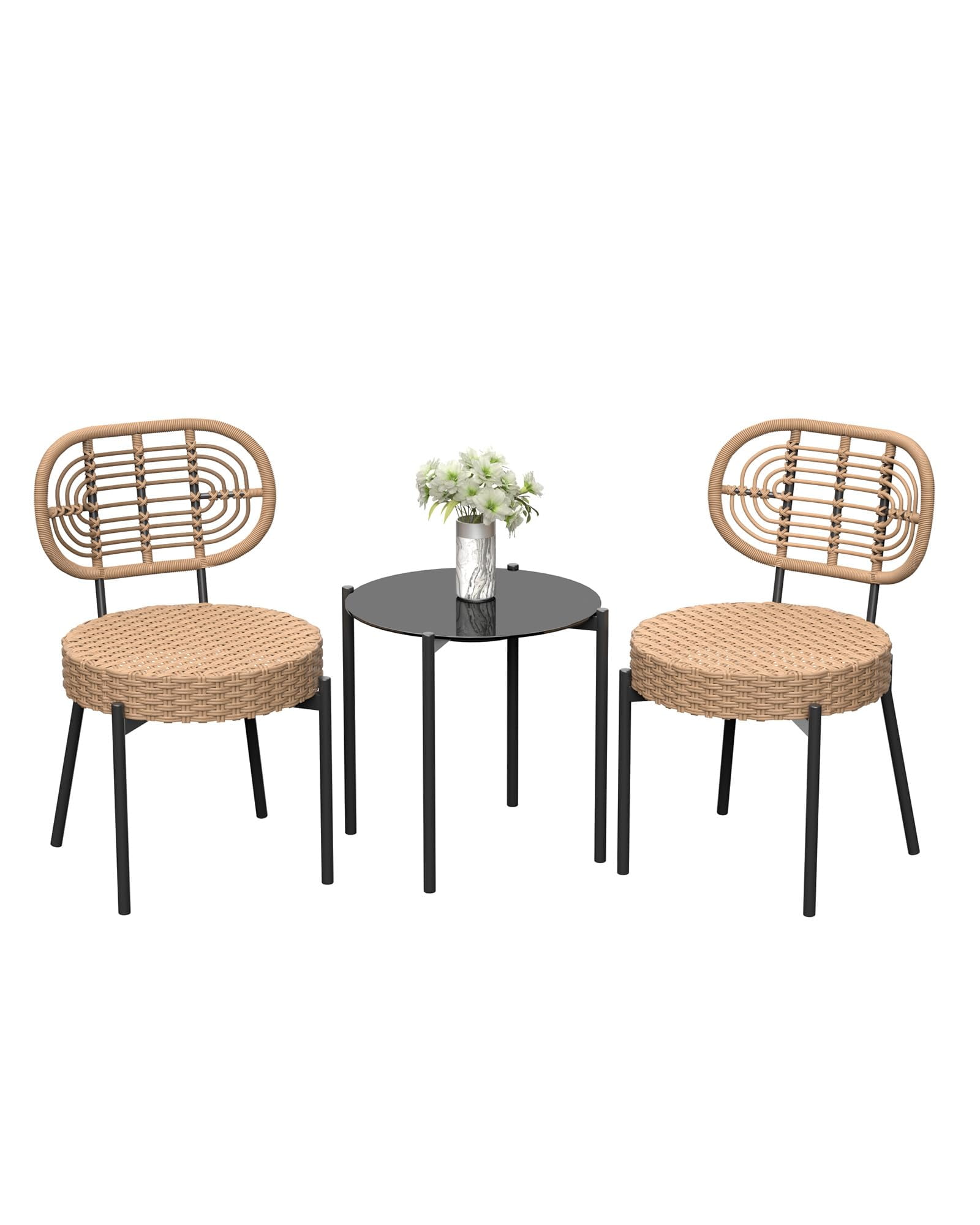 Danolapsi 3 Piece Patio Bistro Set,Outdoor Wicker Chairs with Table ...