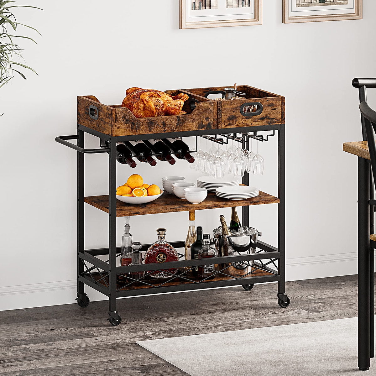 Danolapsi 3 Tier Bar Cart for The Home,Bar Cart with Wheels,Portable ...