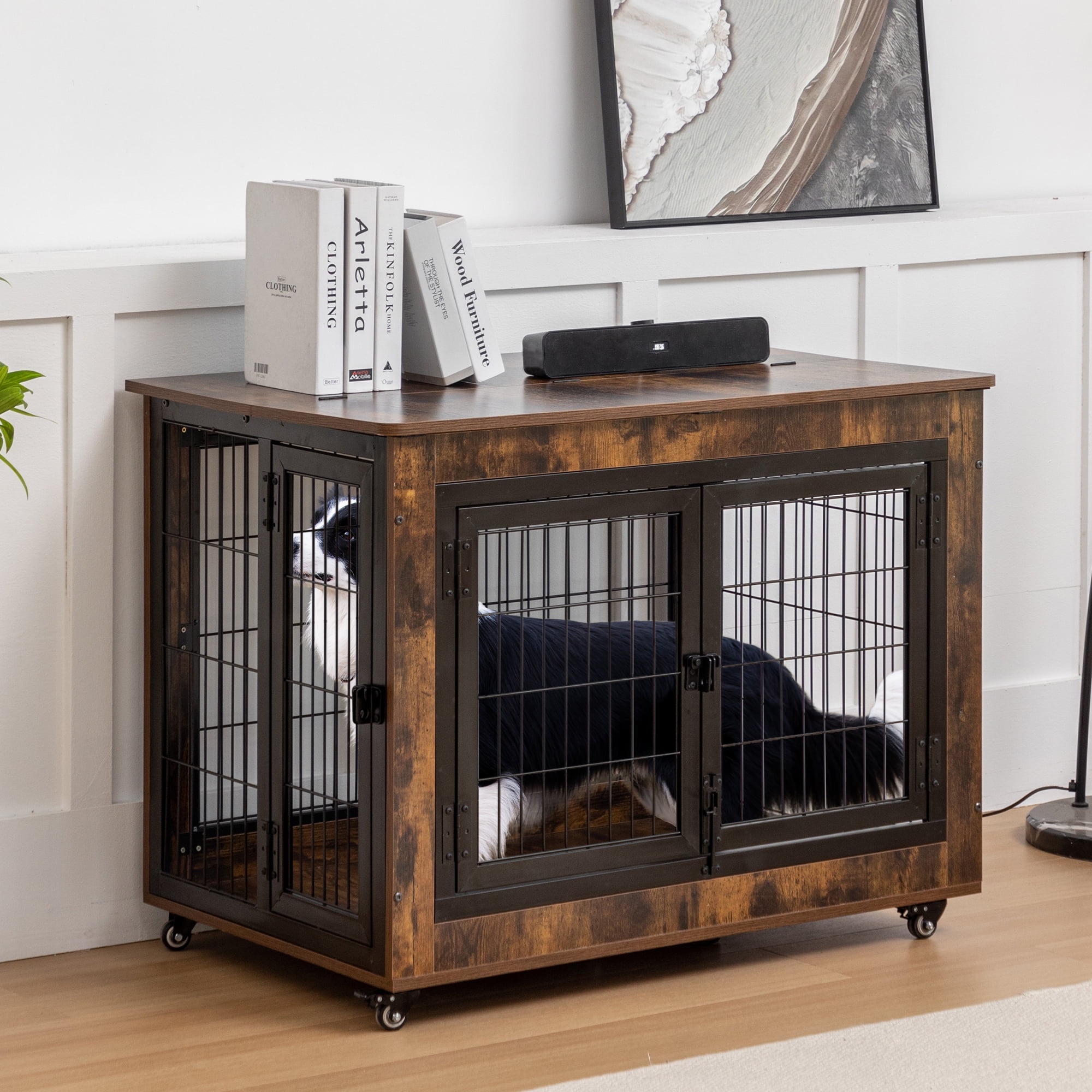 Danolapsi 38" Heavy Duty Dog Crate, Wooden Dog Crate With Flip-up ...
