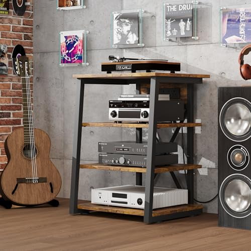 Danolapsi 4-Tier AV Media Stand with Power Outlet,Record Player Stand ...