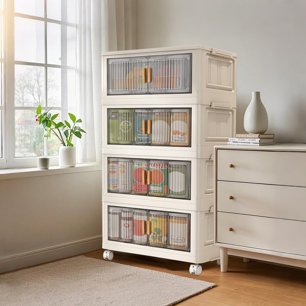 Danolapsi 4 Tier Stackable Storage Bins, Collapsible Storage Cabinet ...