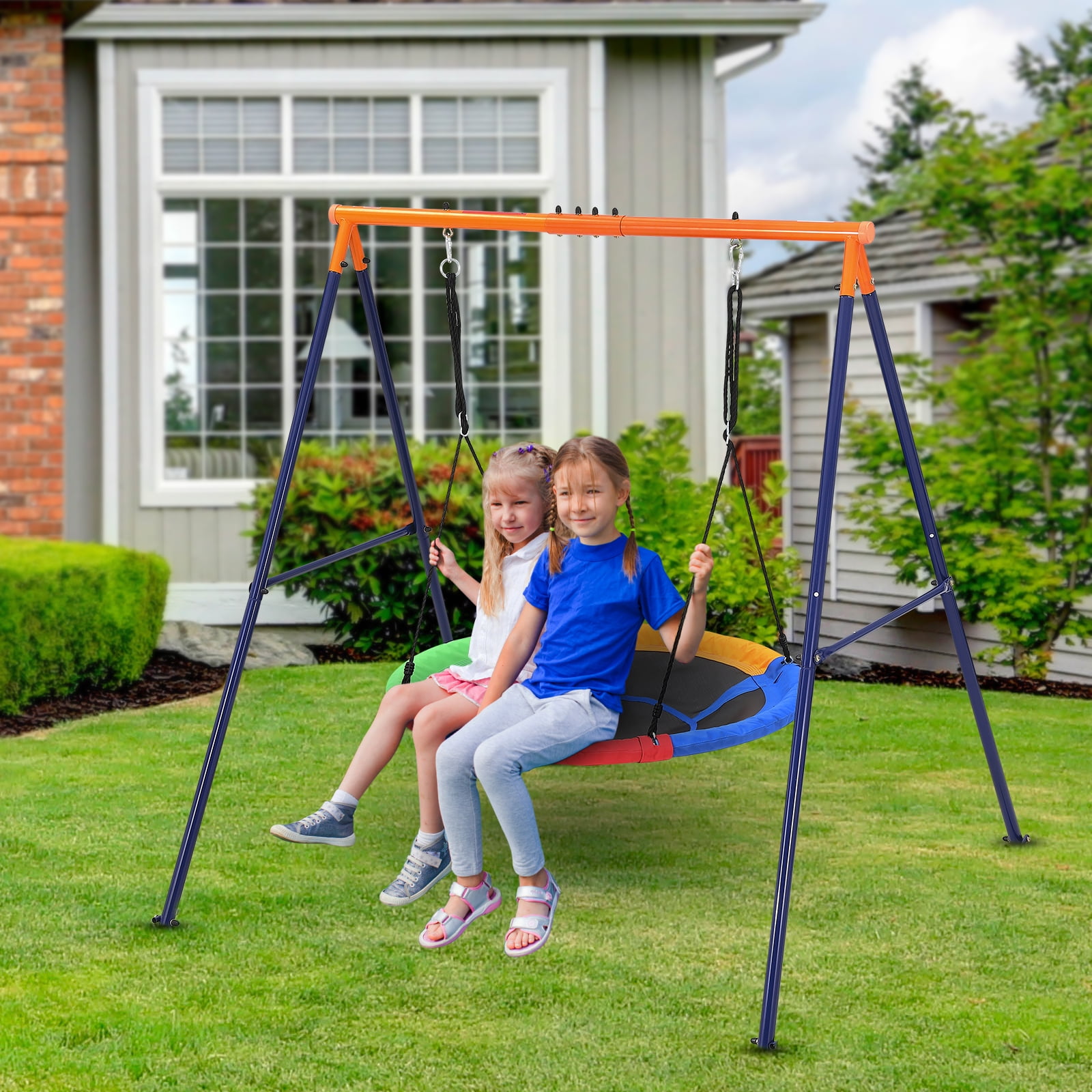 Danolapsi 45” Saucer Swing with Stand for Kids,440lbs Adjustable Swing ...