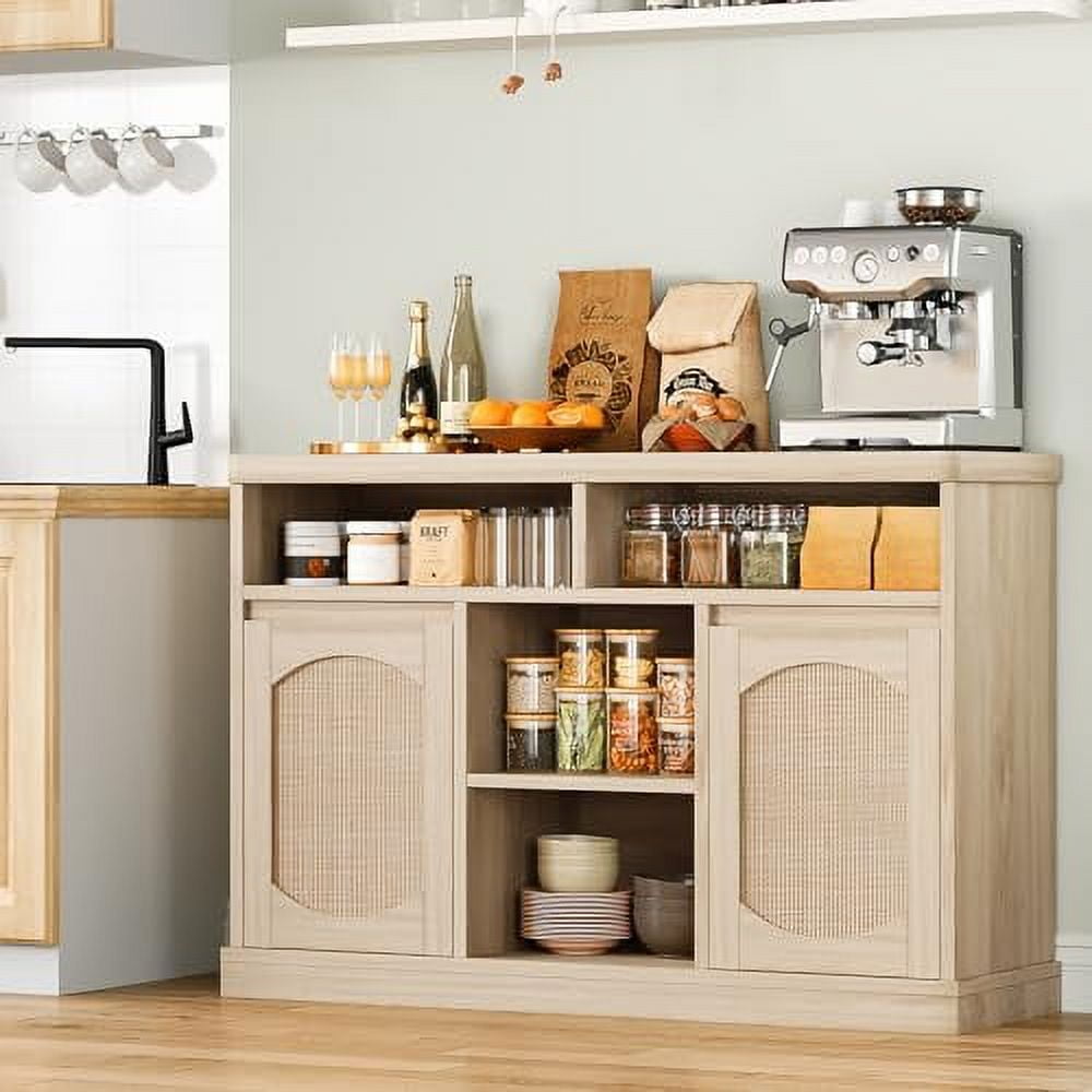 Danolapsi 47" Large Rattan Buffet Cabinet,Coffee Bar Cabinet with 2 Rattan Doors,Sideboard ...