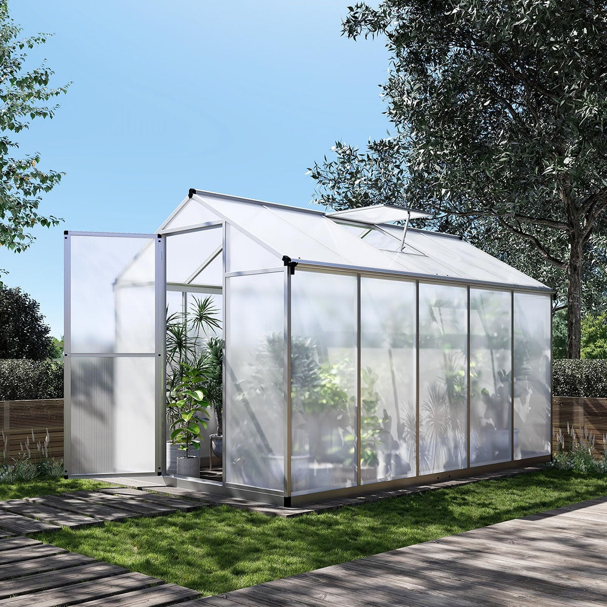 Danolapsi 4x6.25FT Aluminum Garden Greenhouse with Sliding Door, Roof ...