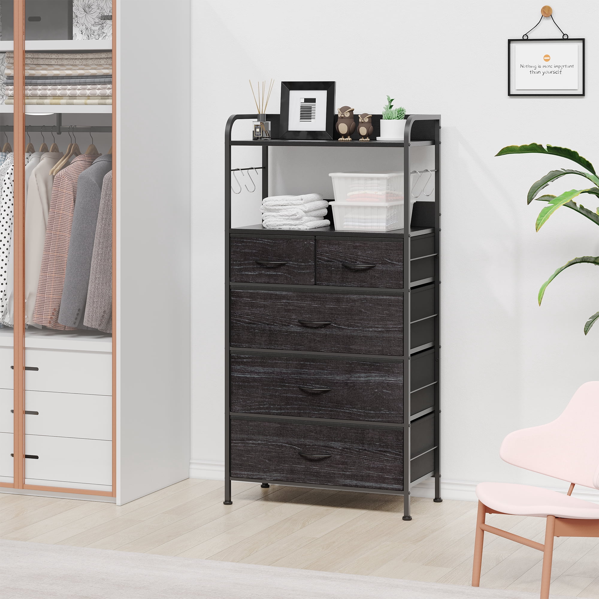 Danolapsi 5 Dresser Drawers with Shelves,Storage Organizer Unit with ...