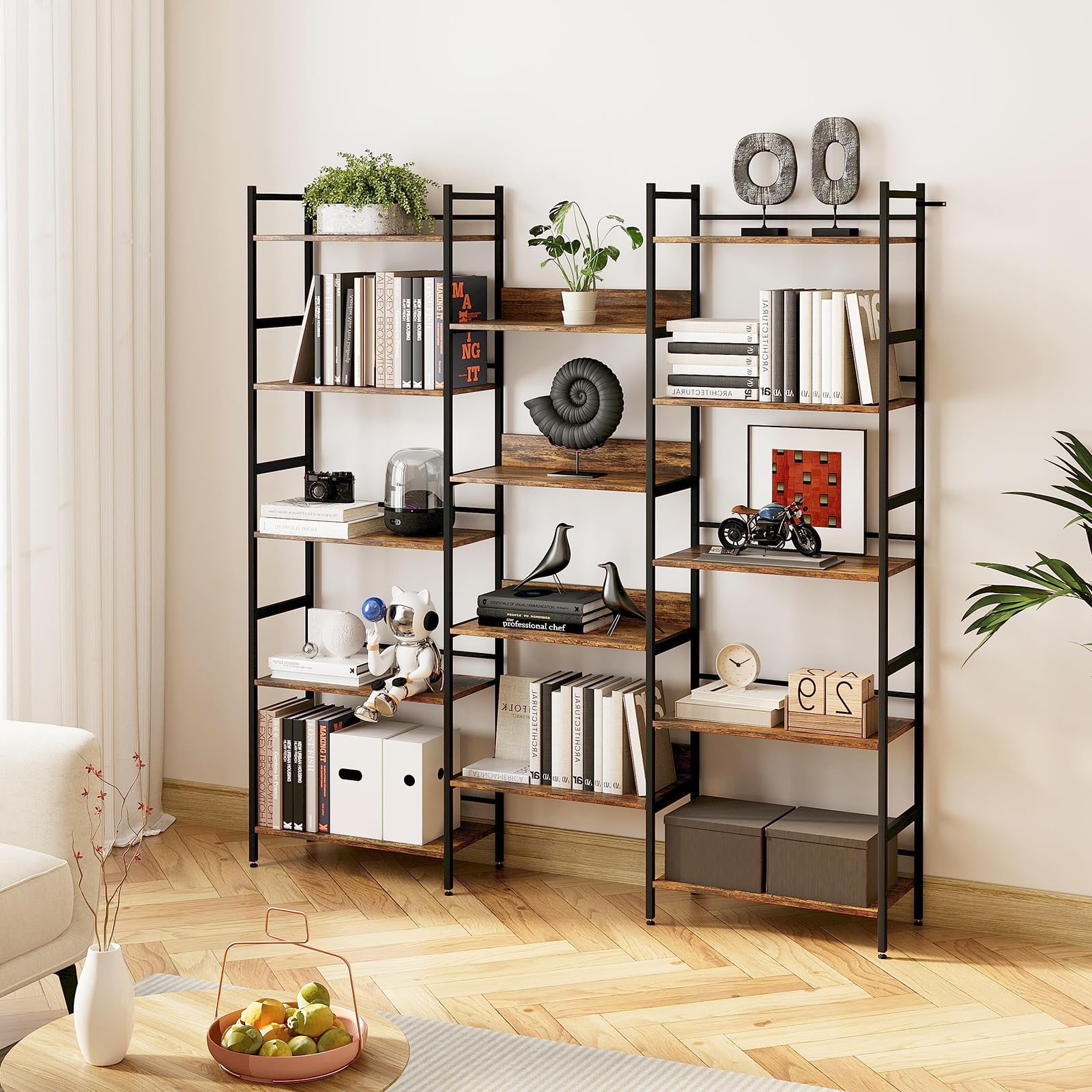 Danolapsi 5 Tier Bookcases and Bookshelves,Rustic Industrial Style ...