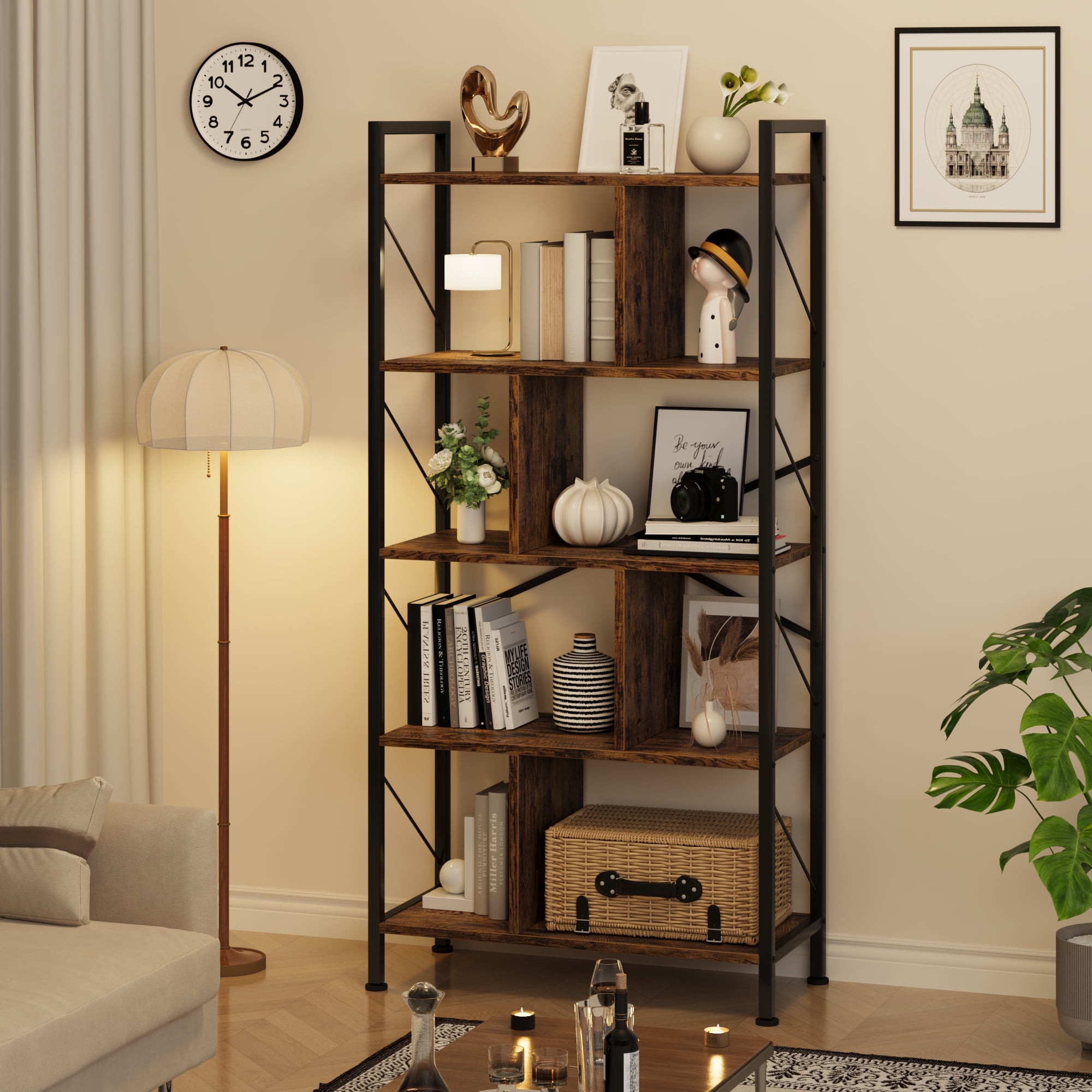 Danolapsi 5 Tier Bookshelf Rustic Industrial Style,Storage Shelves,61 ...