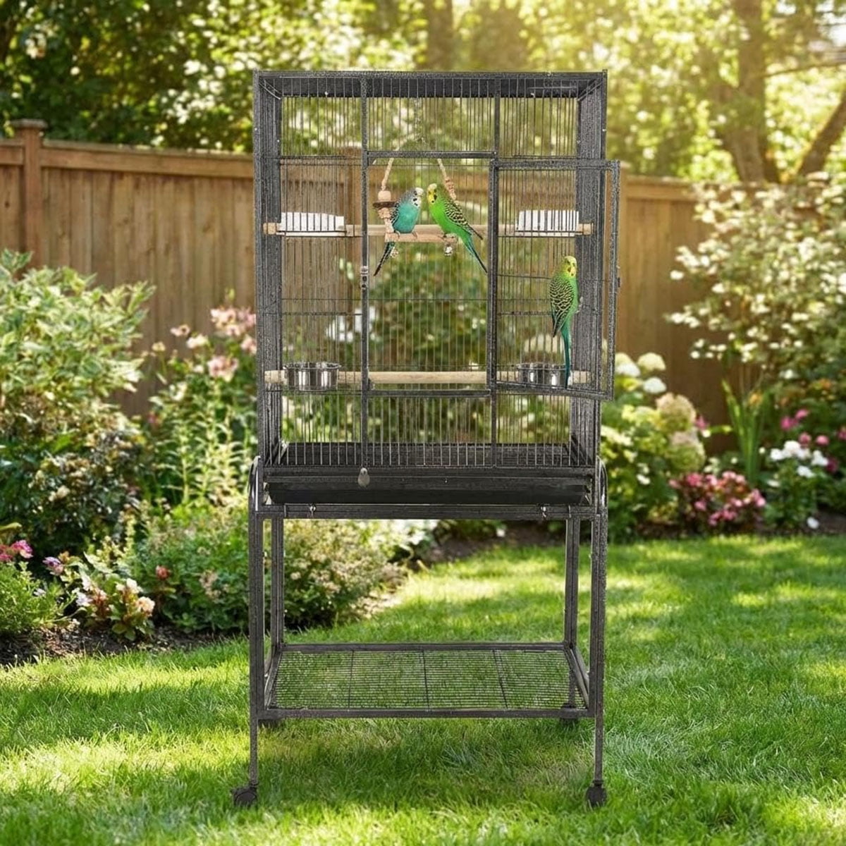 Danolapsi 53 Inch Bird Flight Cage with Wheels, Wrought Iron Standing ...
