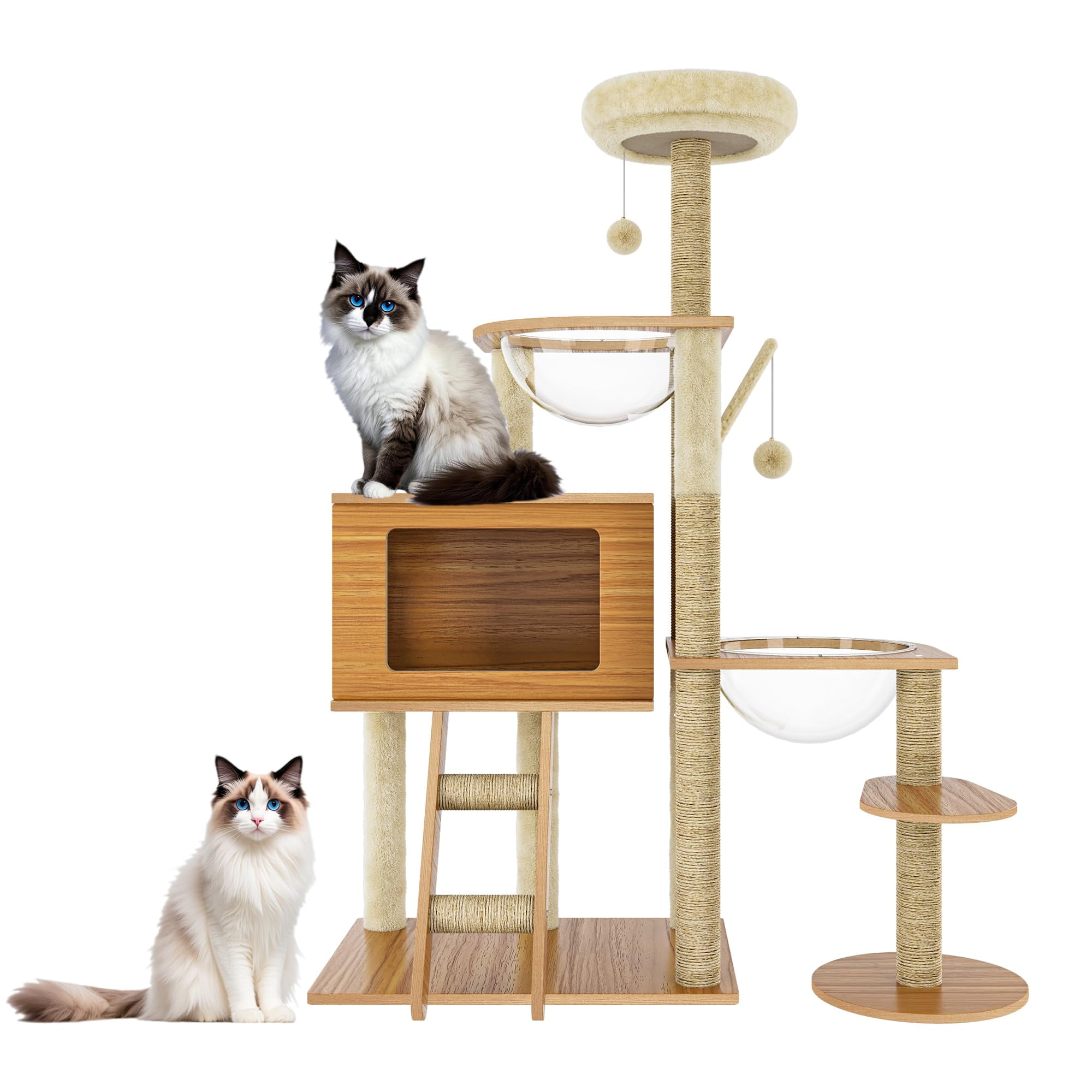 Danolapsi 55'' Tall Cat Tree Wood Cat Tree Tower for Indoor Cats,Modern ...